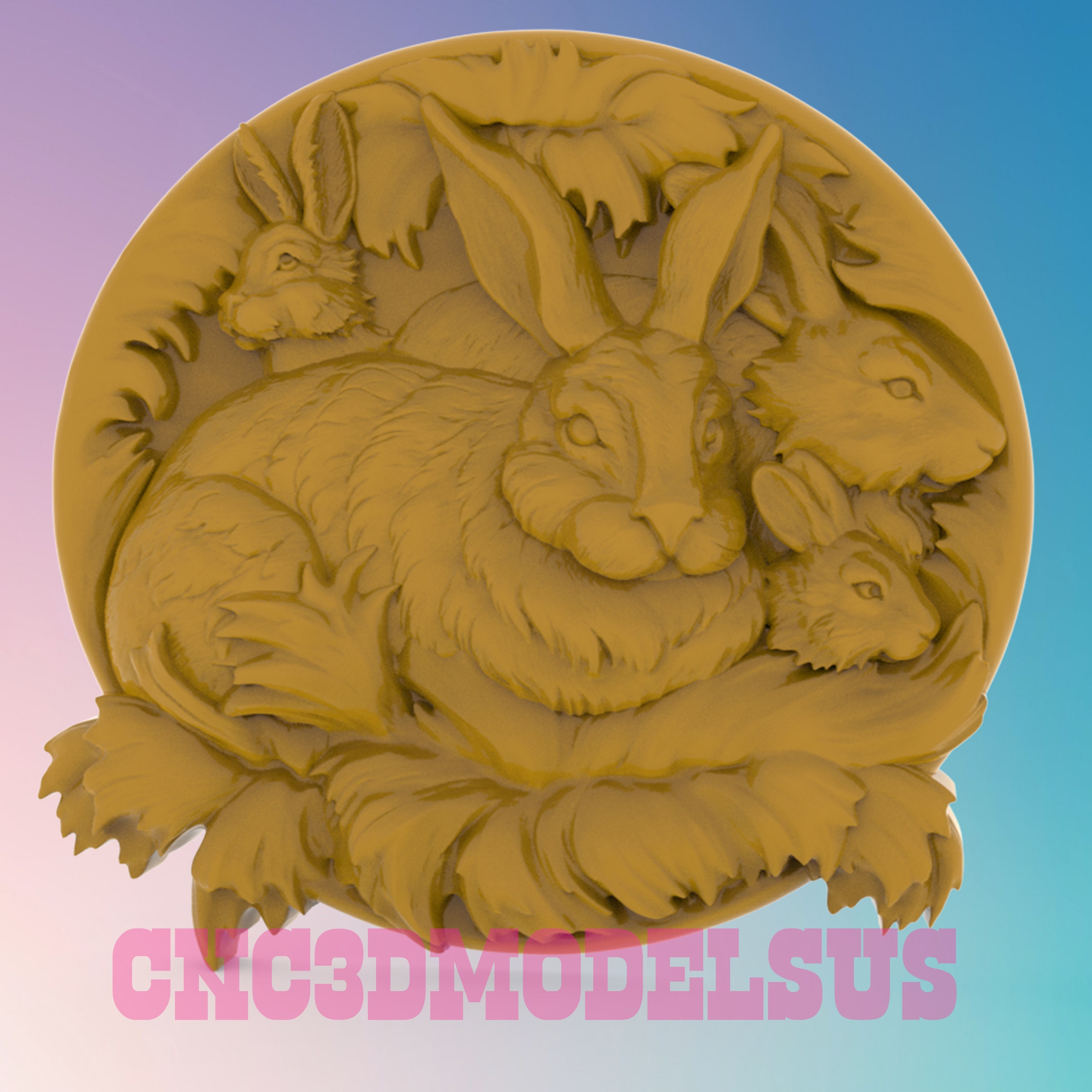 wild rabbits 2 3D MODEL STL FILE FOR CNC ROUTER LASER 3D model 3D ...