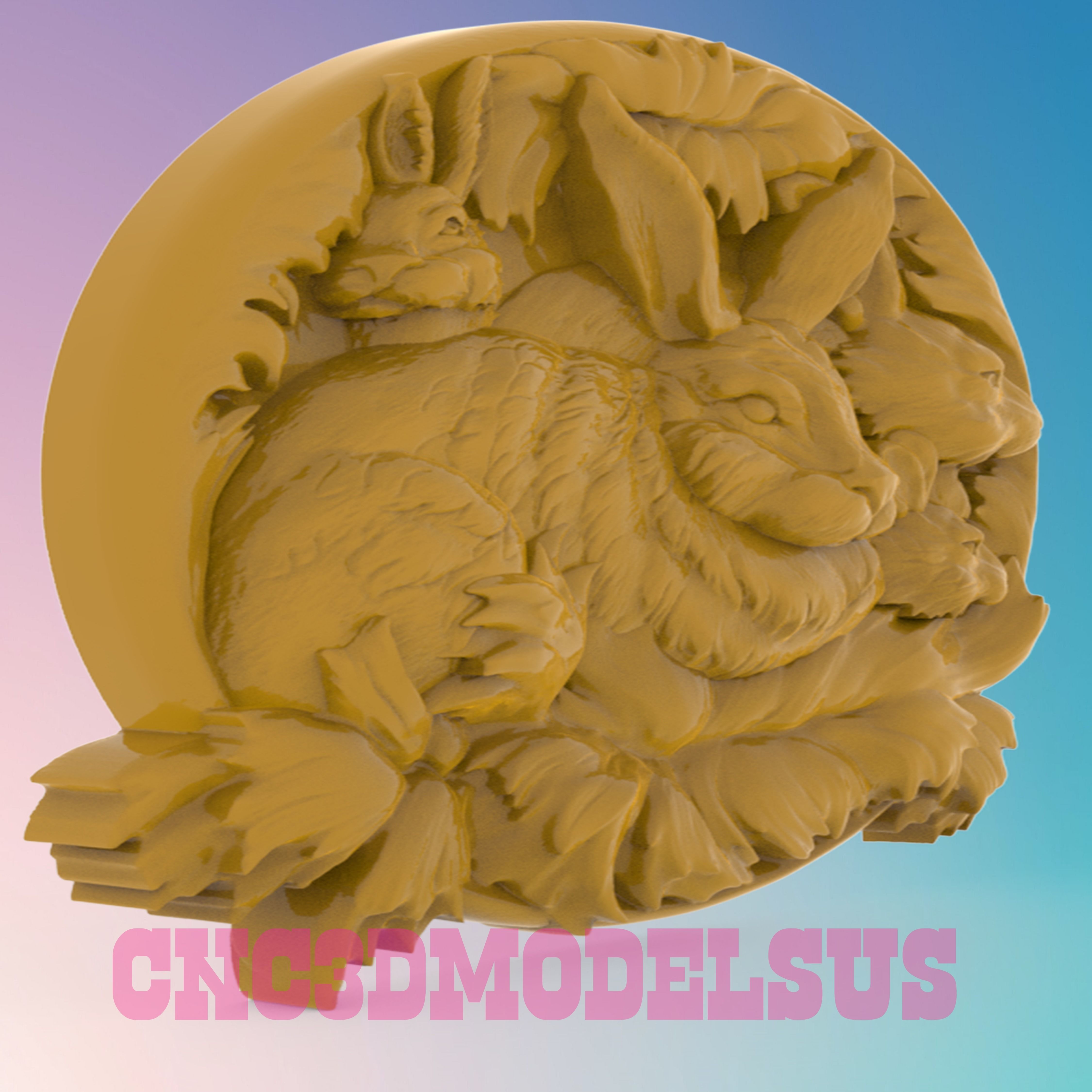 wild rabbits 2 3D MODEL STL FILE FOR CNC ROUTER LASER 3D model 3D ...