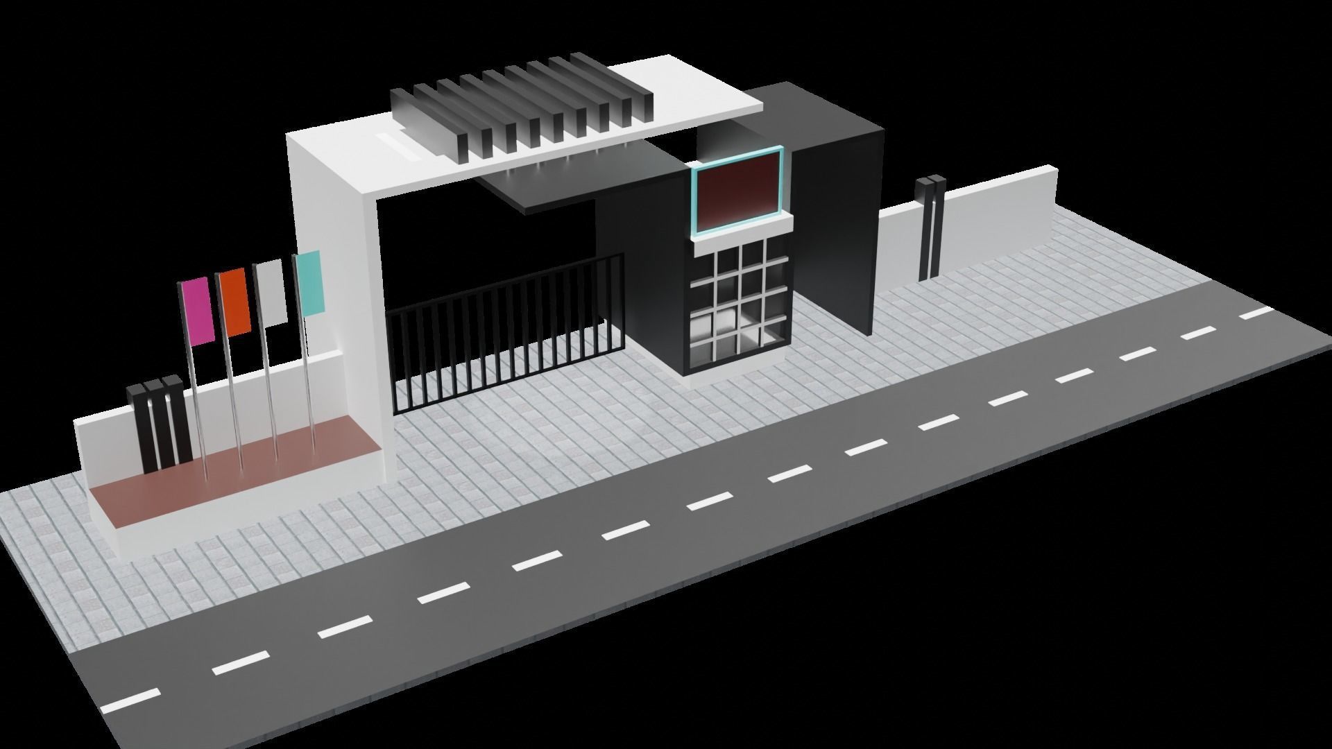 villa entry gate 3d model 3D model | CGTrader