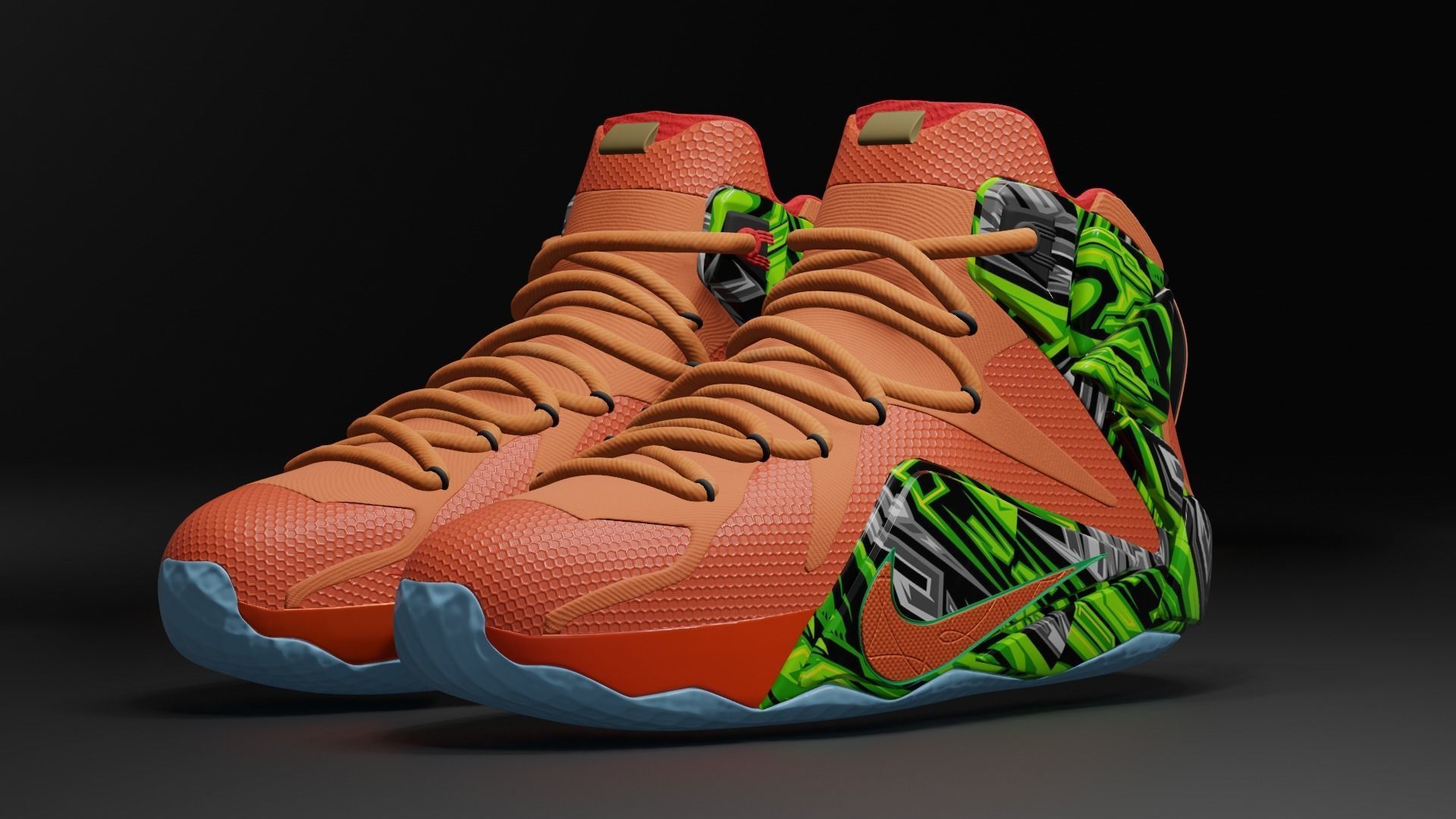 Nike Lebron orange neo green 3D model | CGTrader