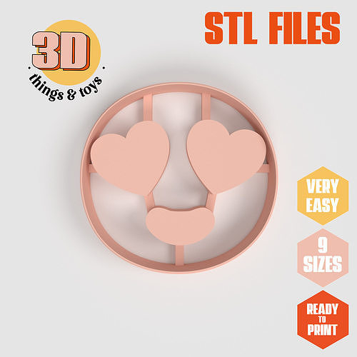 Emoji Eyes Hearts - Cookie Cutter Clay - Many Size 3D model 3D ...