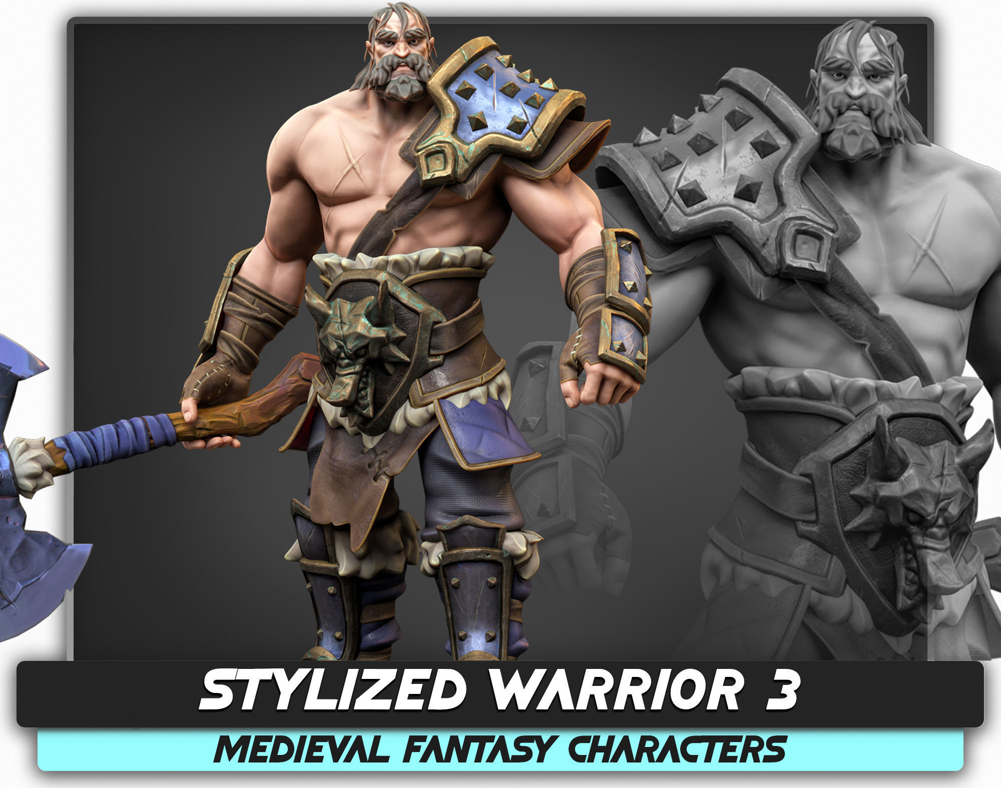 3D model Stylized Warrior 03 - Fantasy Characters - Axe Heroes - 32 VR / AR / low-poly | CGTrader