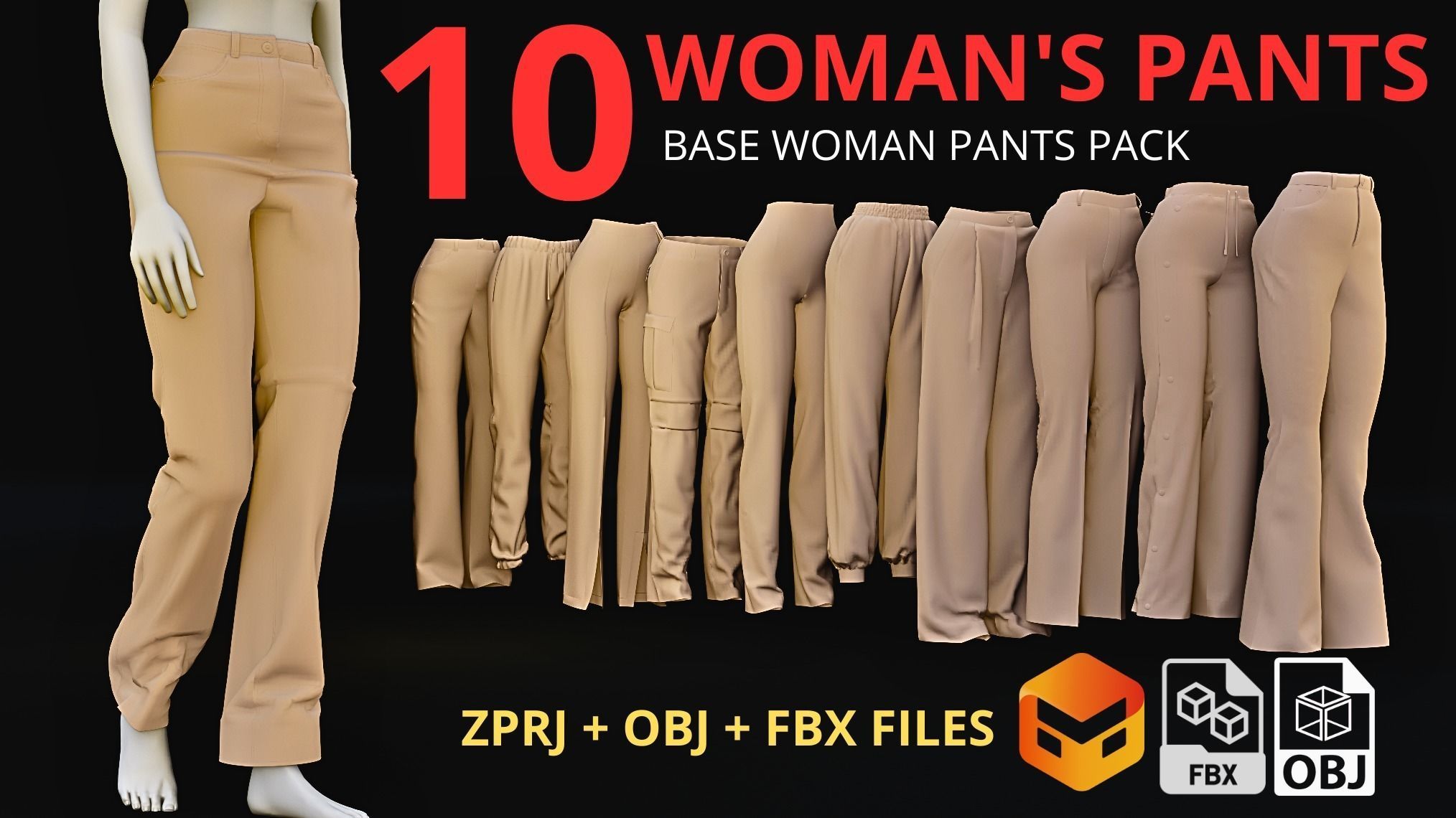 3D model Female pants pack - 3D Model VR / AR / low-poly | CGTrader