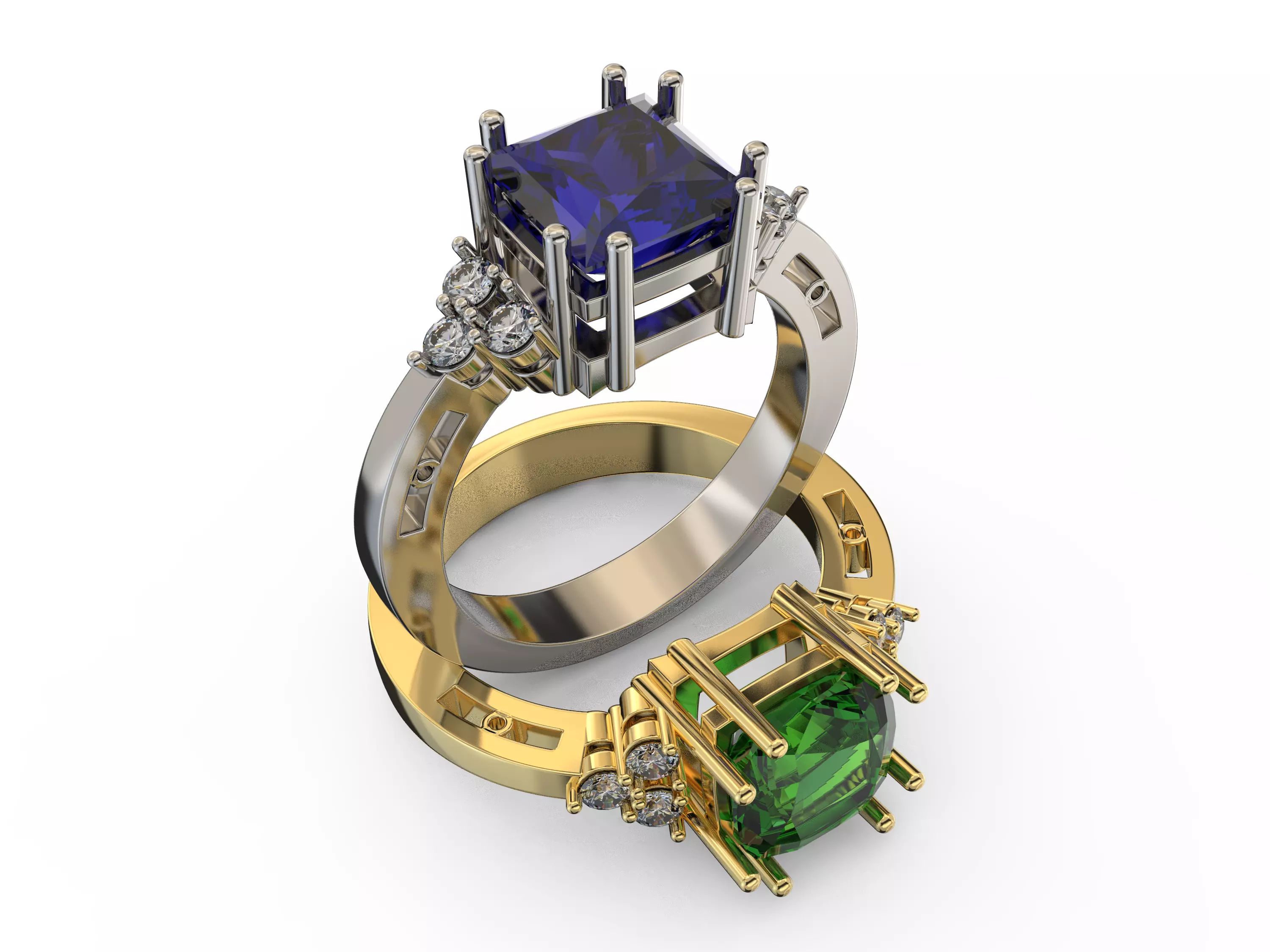 Printable STL jewelry engagement ring gem princess or cushion 3D model ...