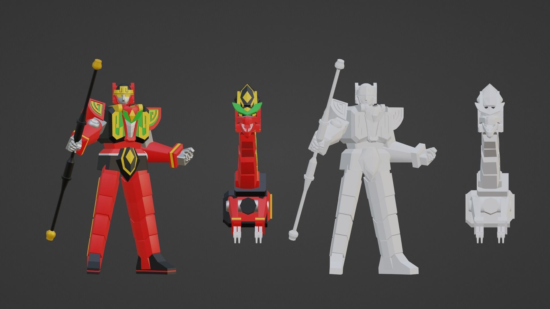 3D model Red Dragon Thunderzord - Power Rangers VR / AR / low-poly ...