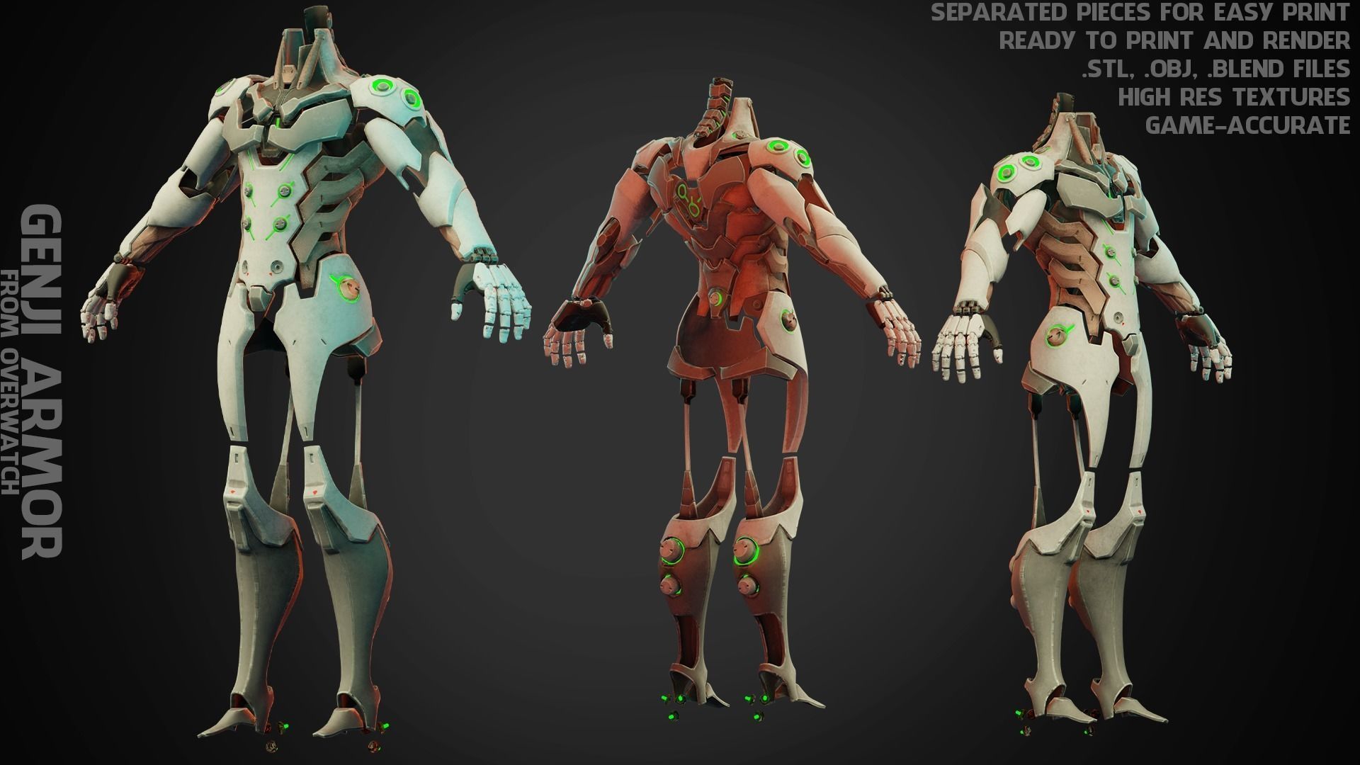 Overwatch Genji Armor for Cosplay 3D model 3D printable | CGTrader
