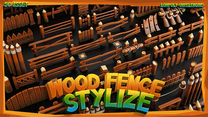 3D model 50 Wood Fence Stylize - Lowpoly -UnrealEngine VR / AR / low ...