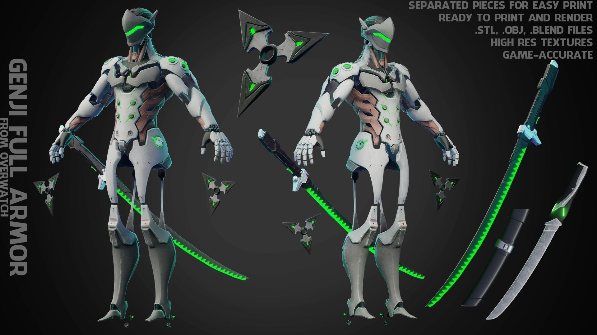 Overwatch Genji FULL Armor for Cosplay 3D print model 3D Model ...