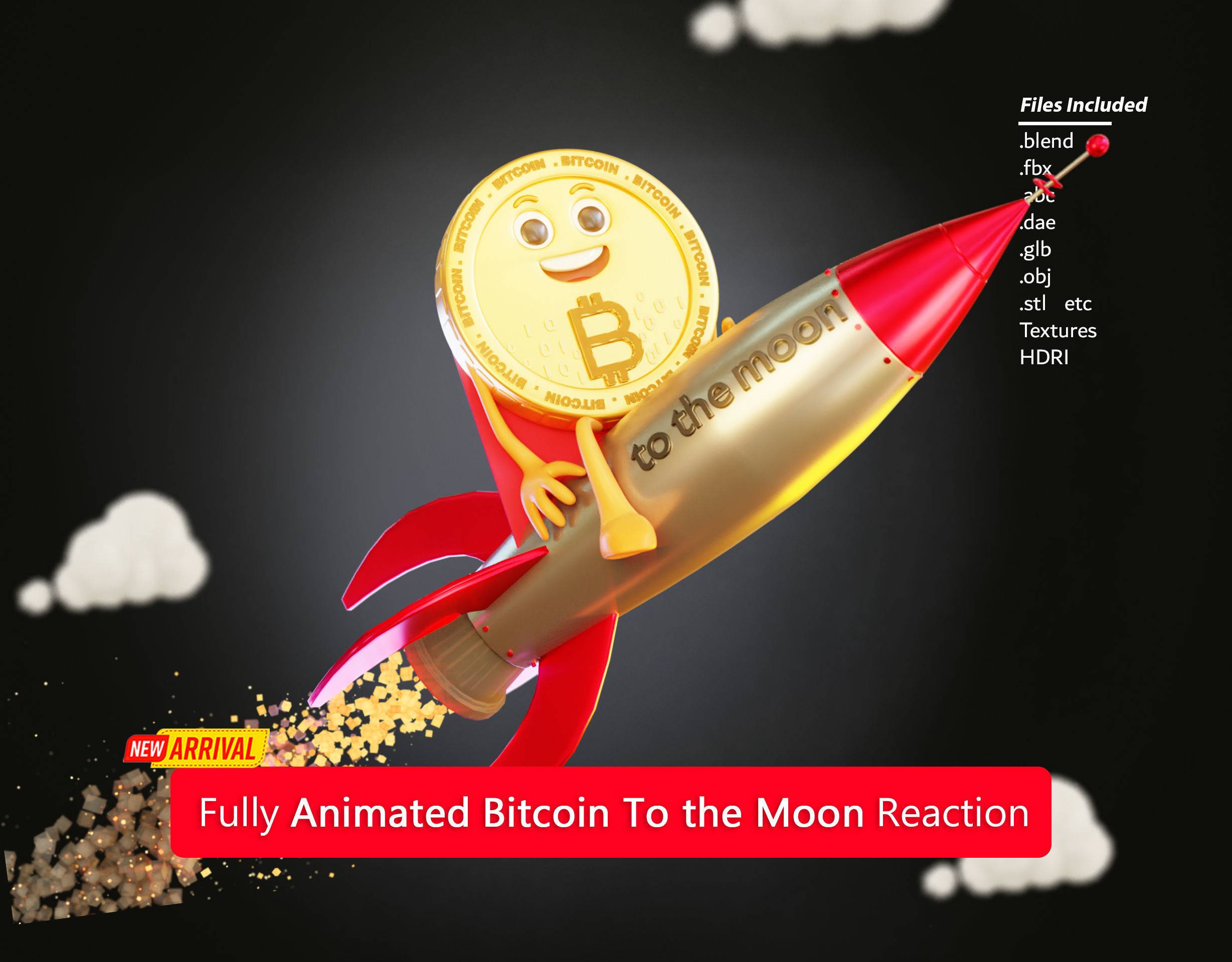 3D model Bitcoin To the Moon Animated Reaction VR / AR / low-poly ...