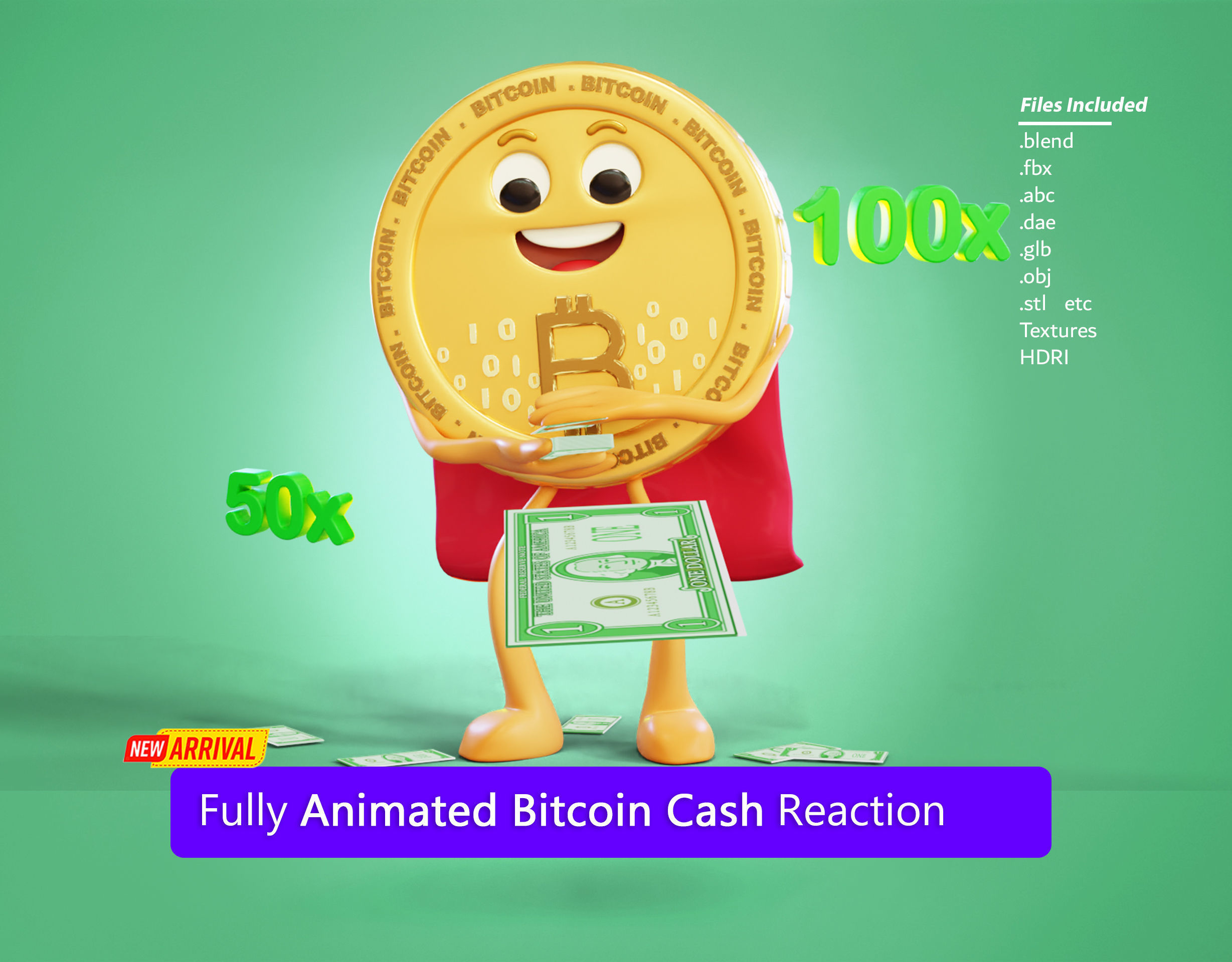 3D model Bitcoin Cash Animated Reaction VR / AR / low-poly | CGTrader