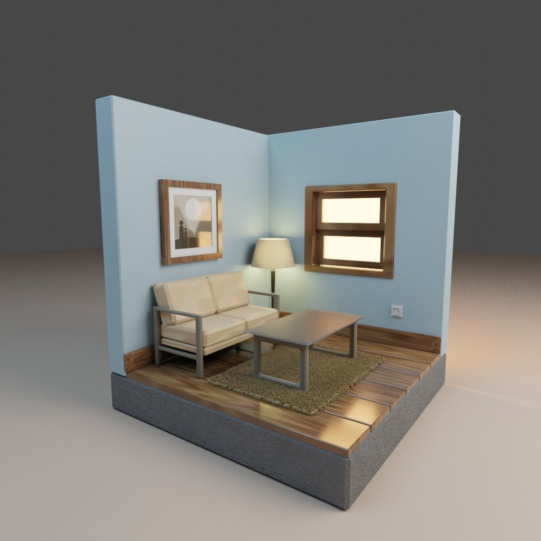 SIMPLE LOW POLY ORTHOGONAL ROOM free VR / AR / low-poly 3D model | CGTrader
