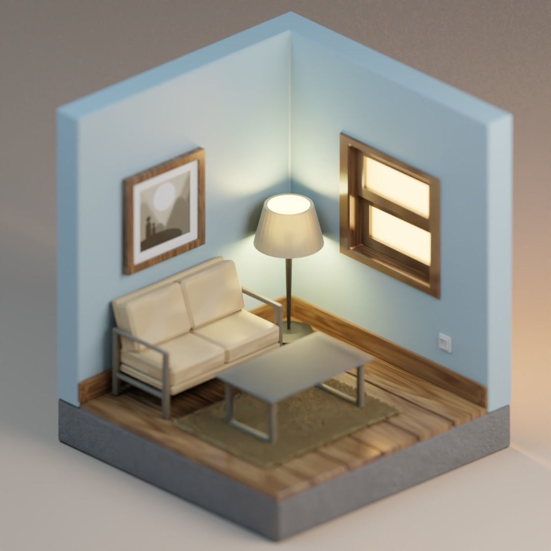 SIMPLE LOW POLY ORTHOGONAL ROOM free VR / AR / low-poly 3D model | CGTrader