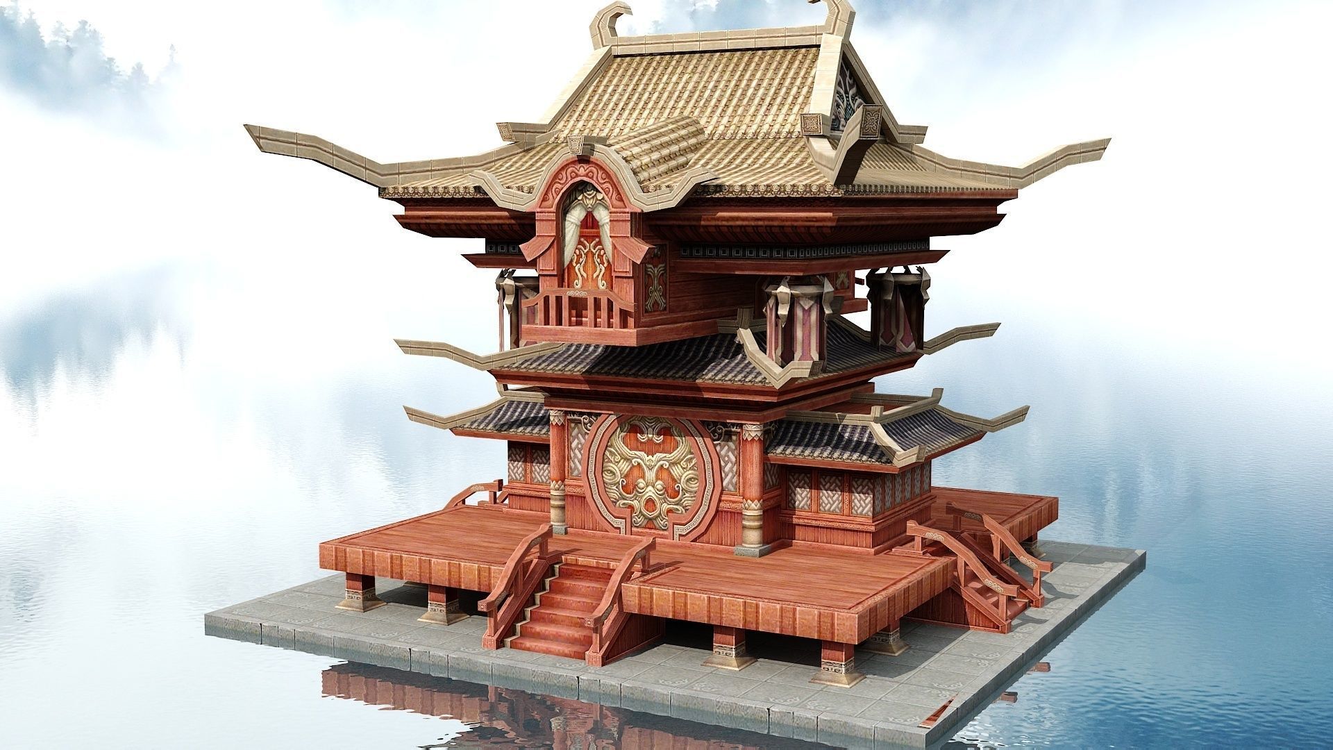3D model Chinese ancient building pack 5 VR / AR / low-poly | CGTrader