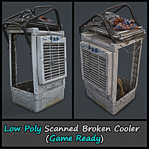 3D model Low Poly Broken Cooler with stand Game Ready VR / AR / low ...