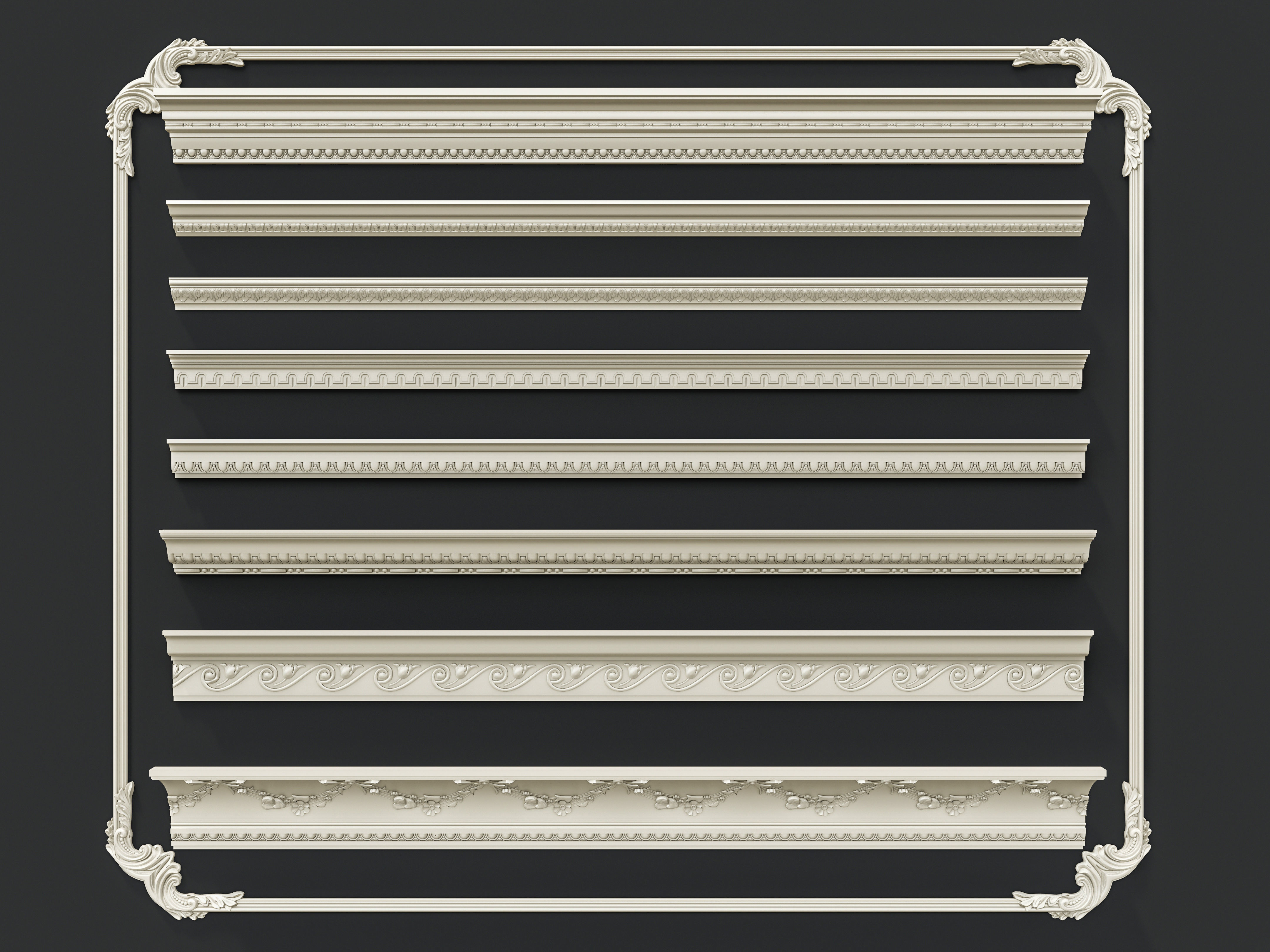 Classic carvings moldings and gypsum cornice 4 3D model | CGTrader