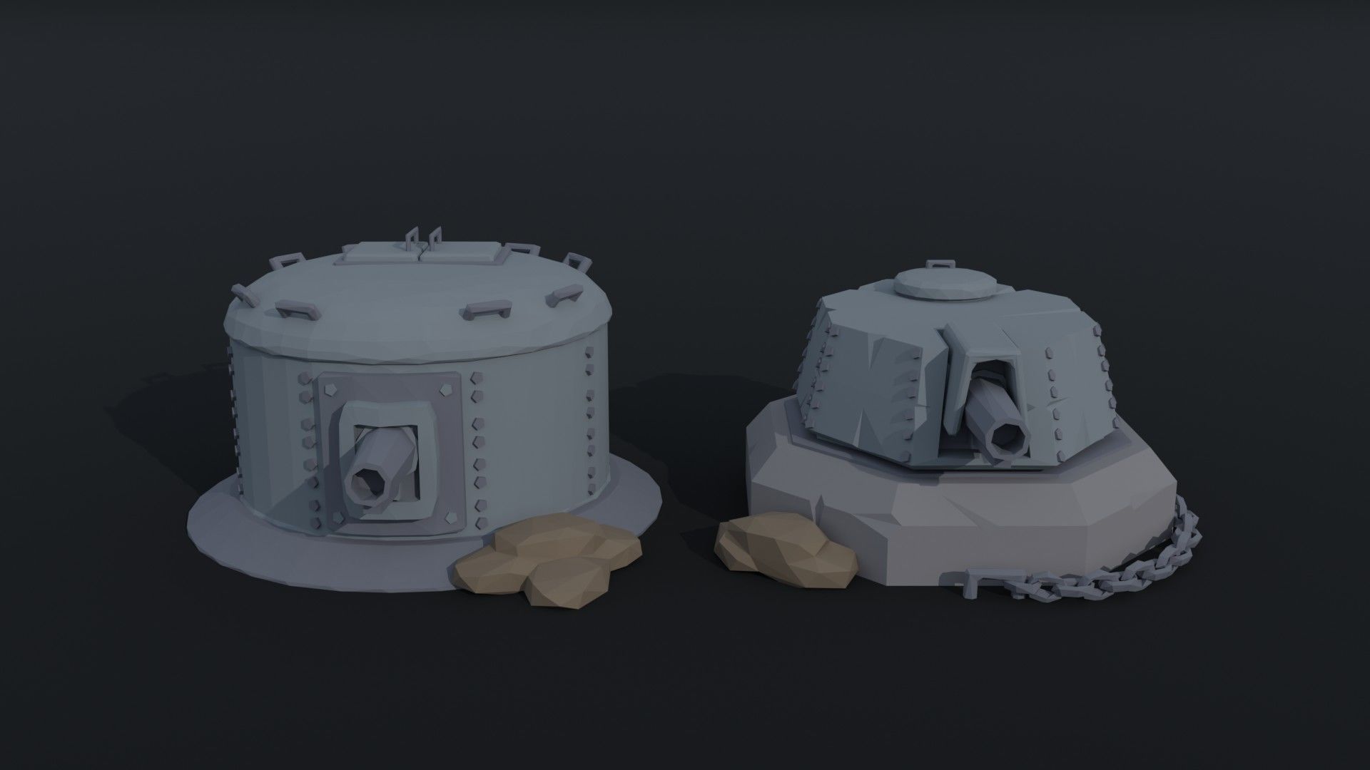 3D model Cartoon Dieselpunk gun turrets Polygonal Style VR / AR / low ...