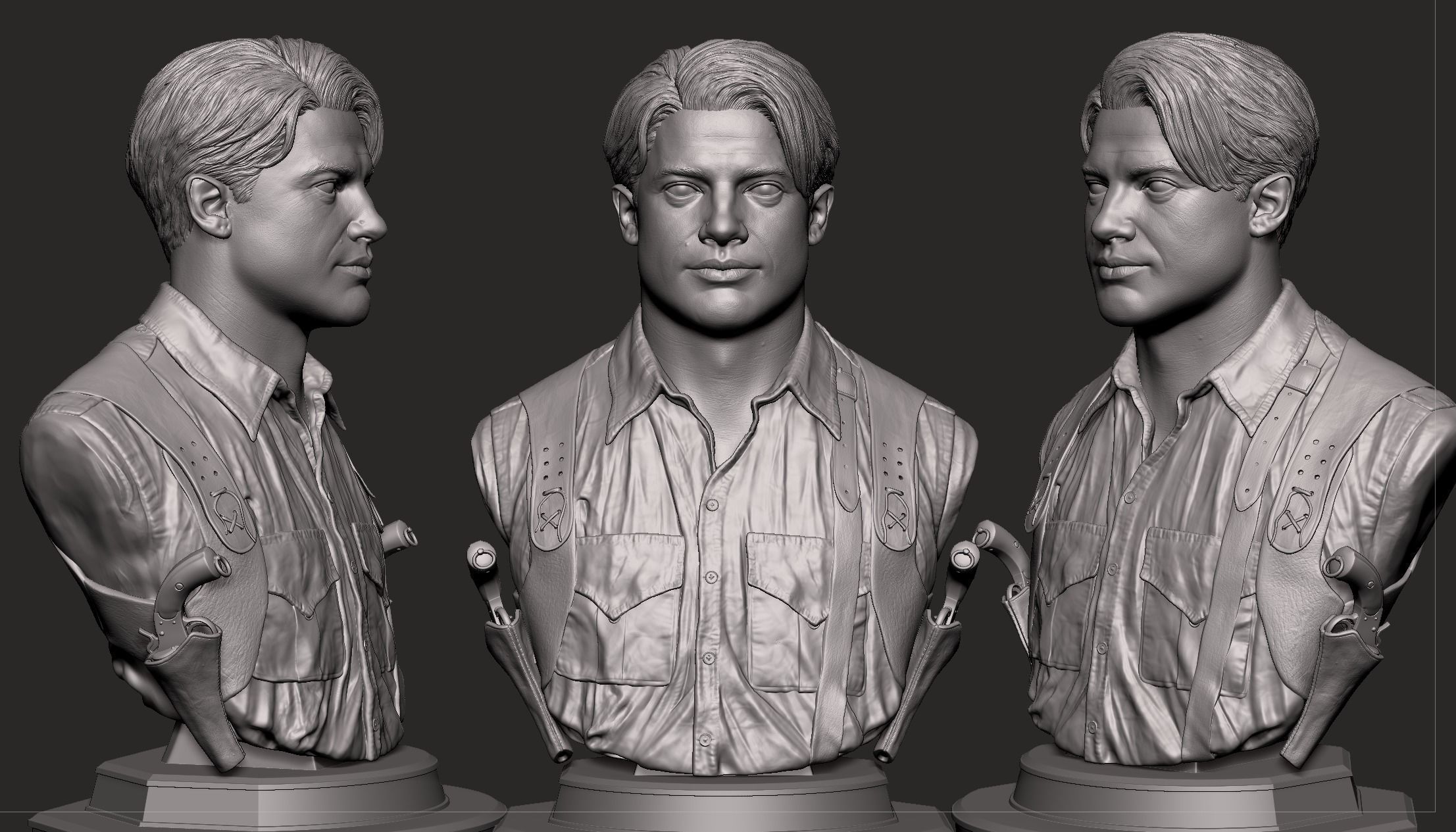 Rick O connell- Brendan Fraser Bust 3D model 3D printable | CGTrader