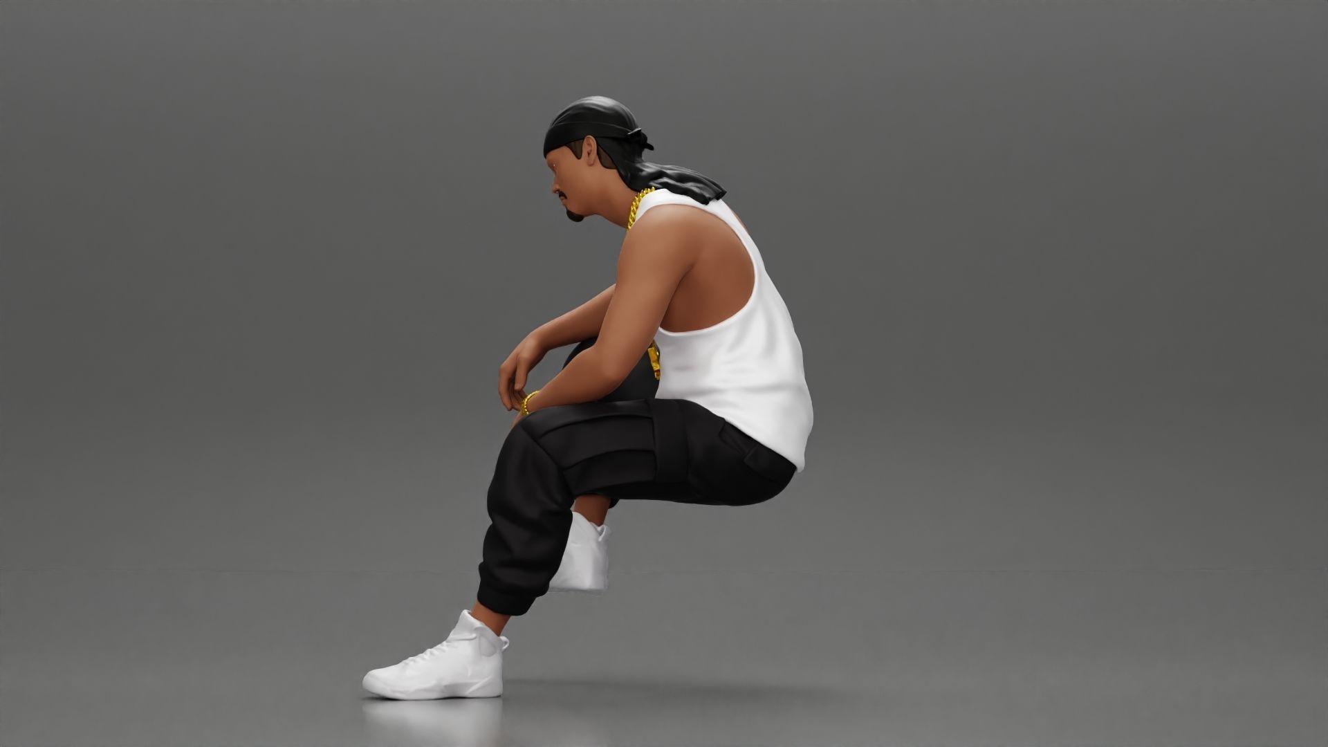 gangster homie in a gold chain and durag is sitting and thinking 3D ...