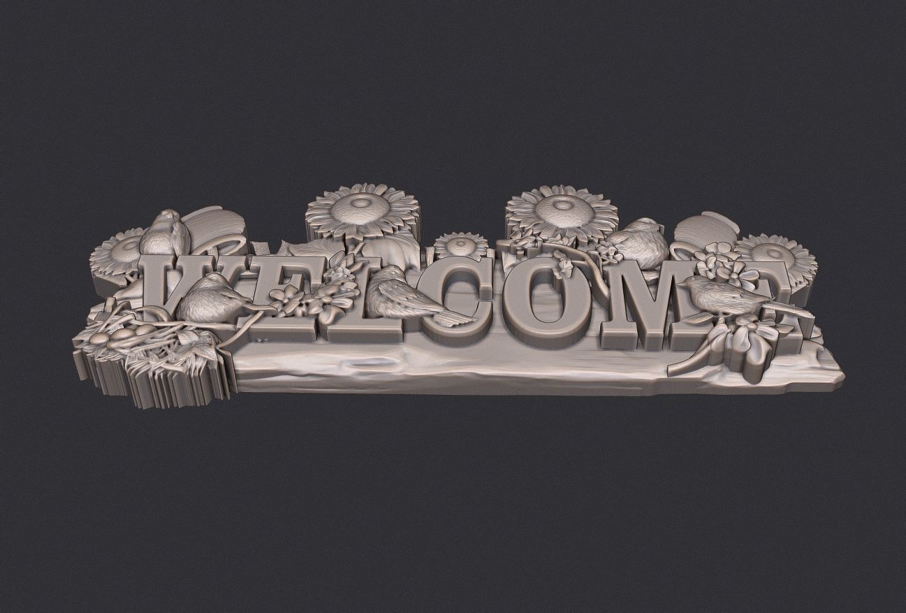 Welcome sign board with birds 3D model 3D printable | CGTrader