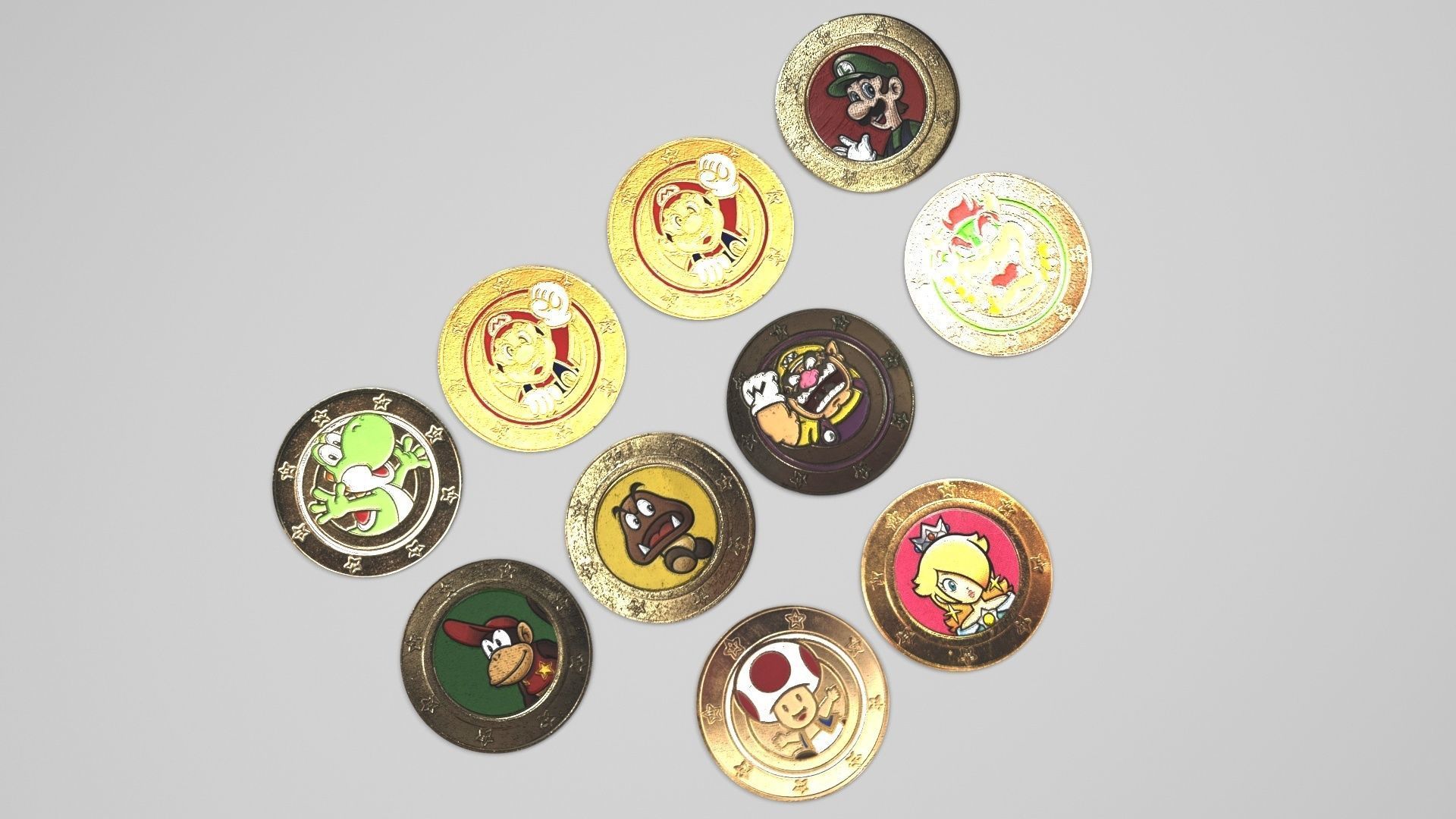 Nintendo Super Mario Golden Tokens Set 3D model | CGTrader