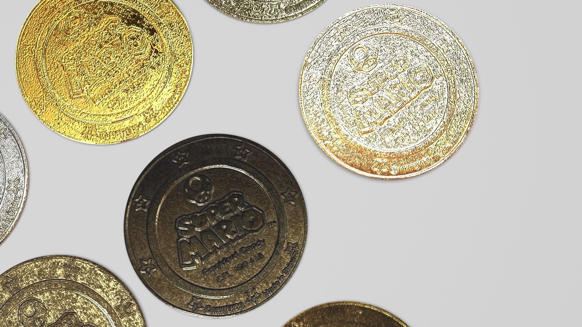 Nintendo Super Mario Golden Tokens Set 3D model | CGTrader