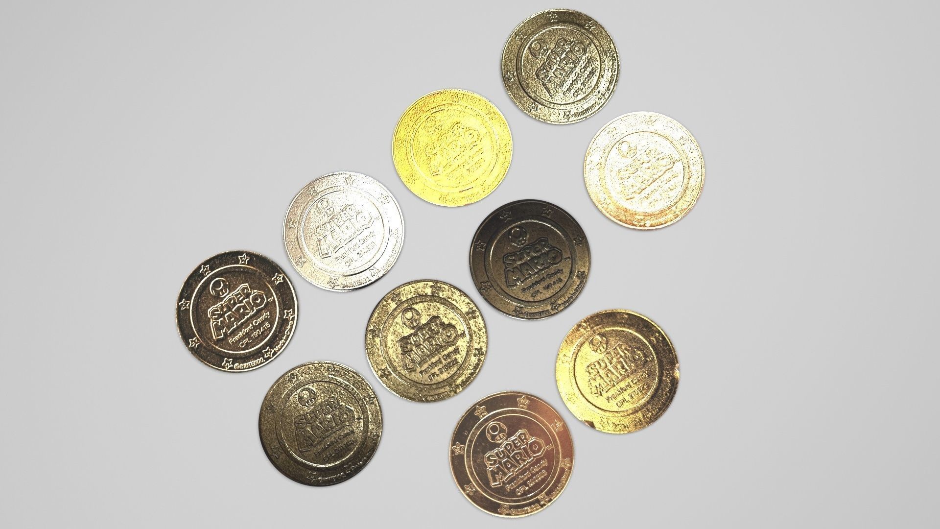Nintendo Super Mario Golden Tokens Set 3D model | CGTrader