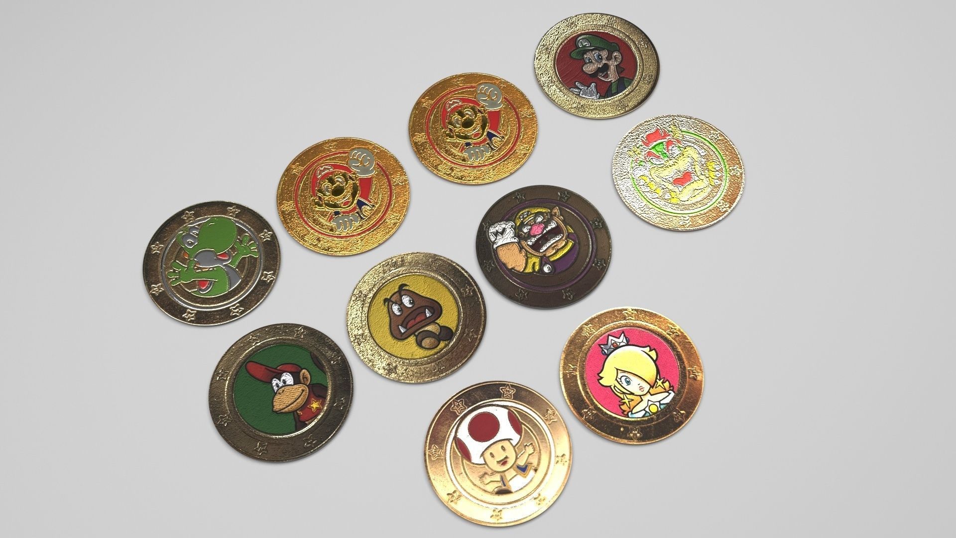 Nintendo Super Mario Golden Tokens Set 3D model | CGTrader