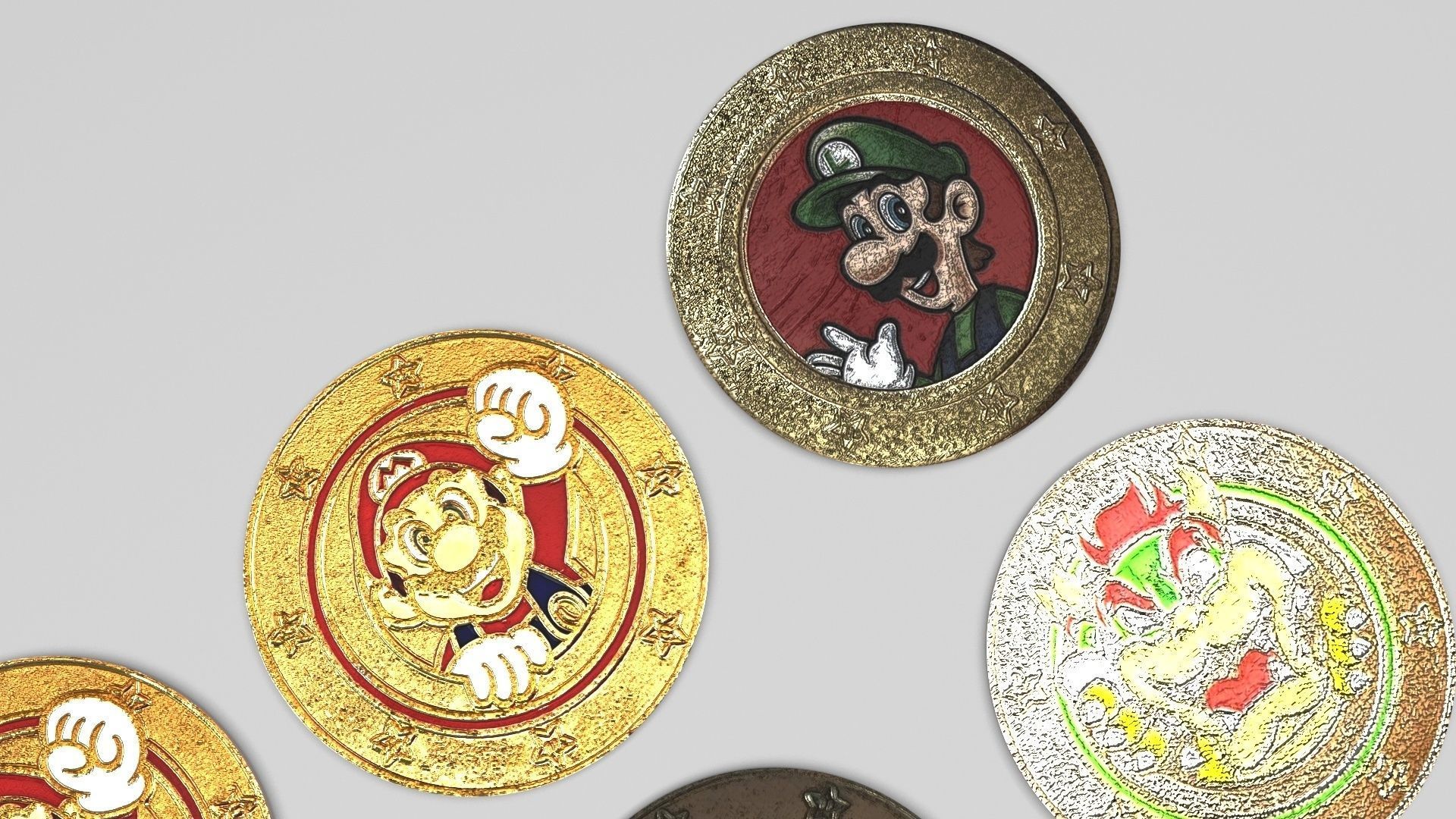 Nintendo Super Mario Golden Tokens Set 3D model | CGTrader