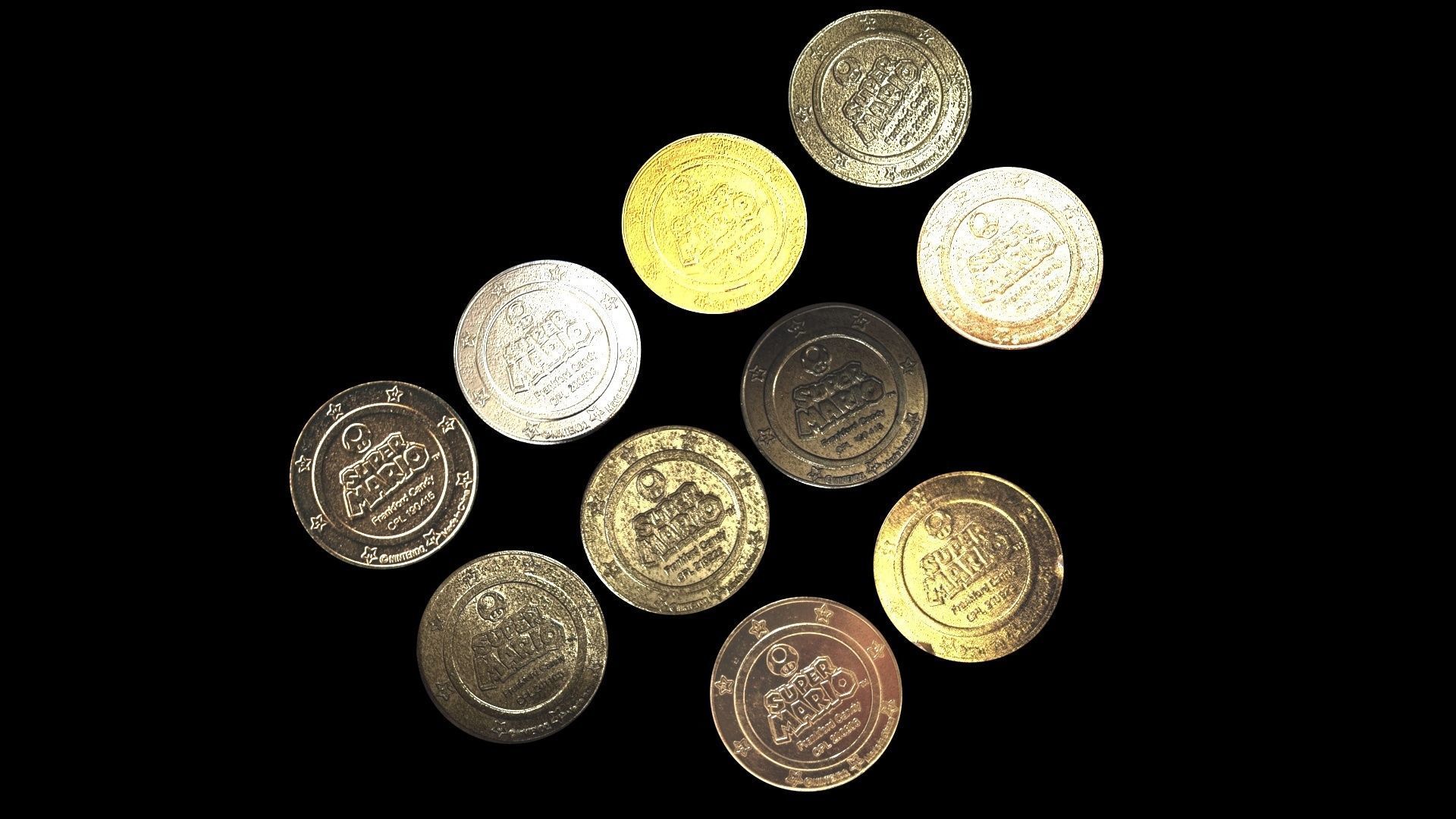 Nintendo Super Mario Golden Tokens Set 3D model | CGTrader