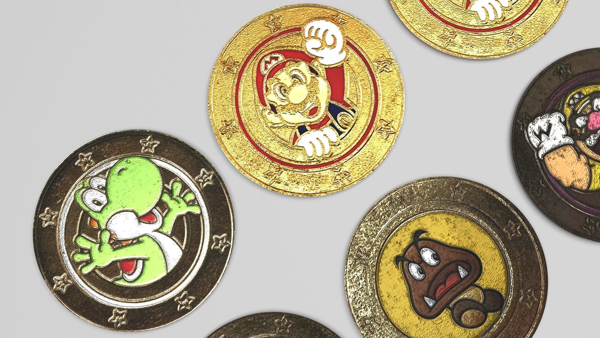 Nintendo Super Mario Golden Tokens Set 3D model | CGTrader