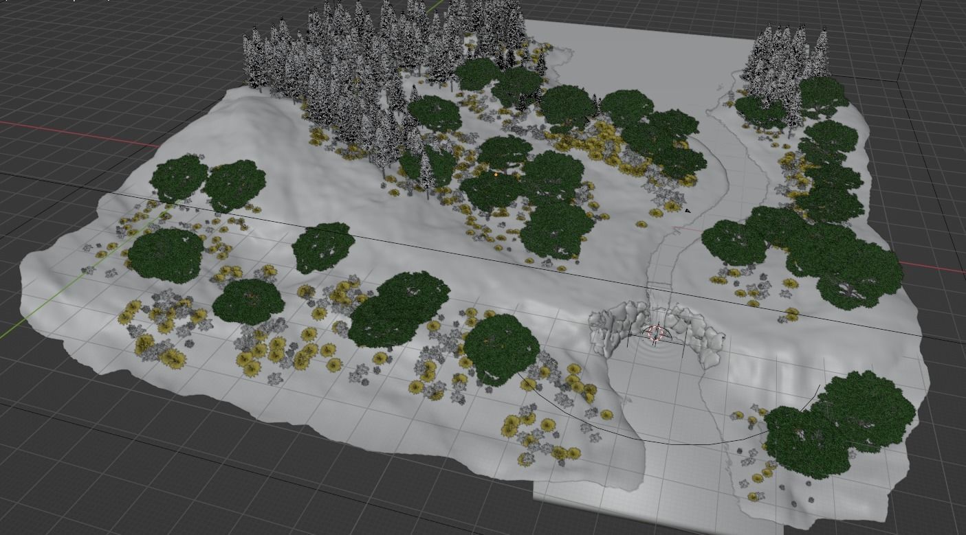 3D model Lush green forest with waterfall and fog VR / AR / low-poly ...