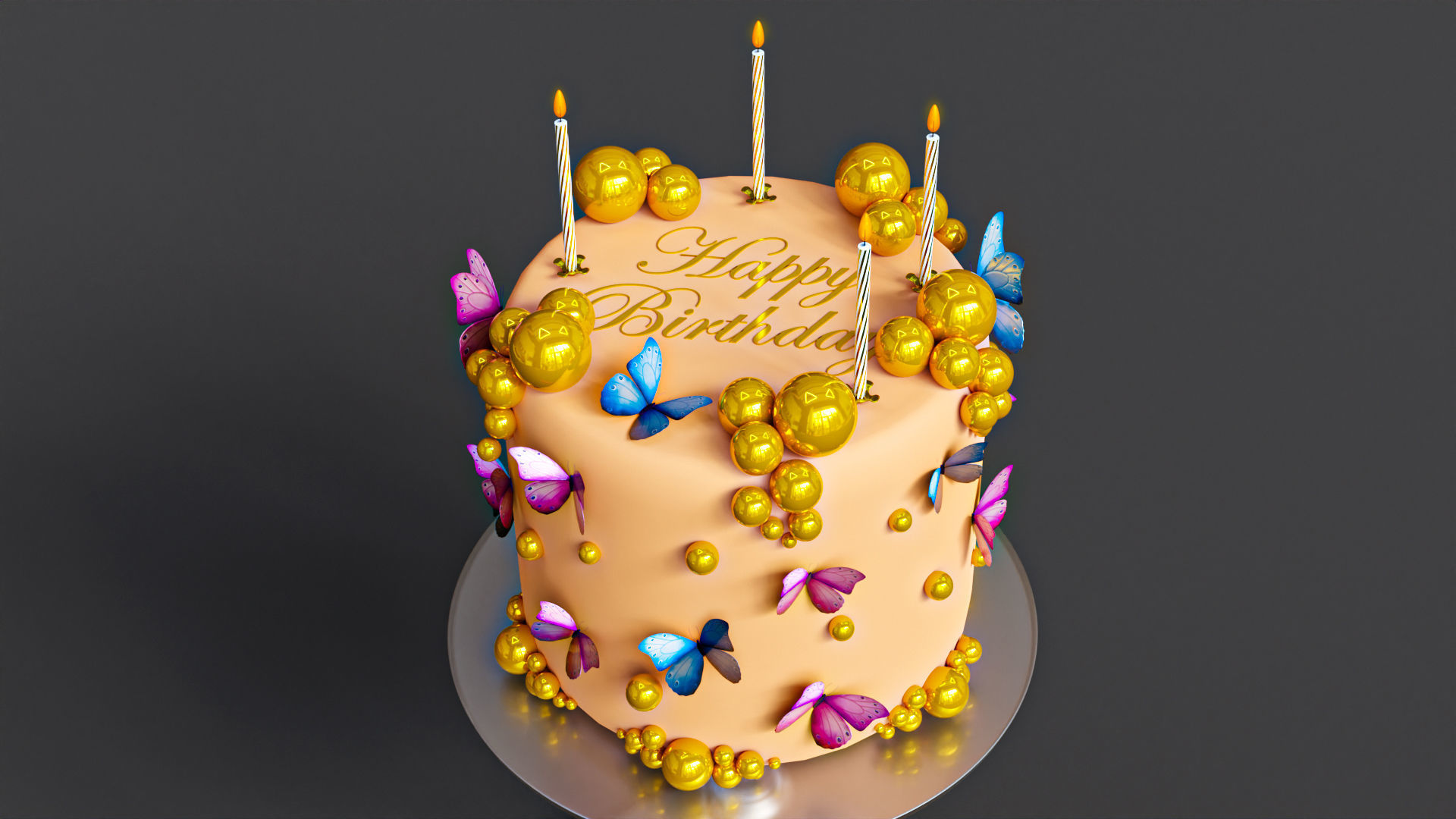 Birthday Cake with butterfly 3D model | CGTrader