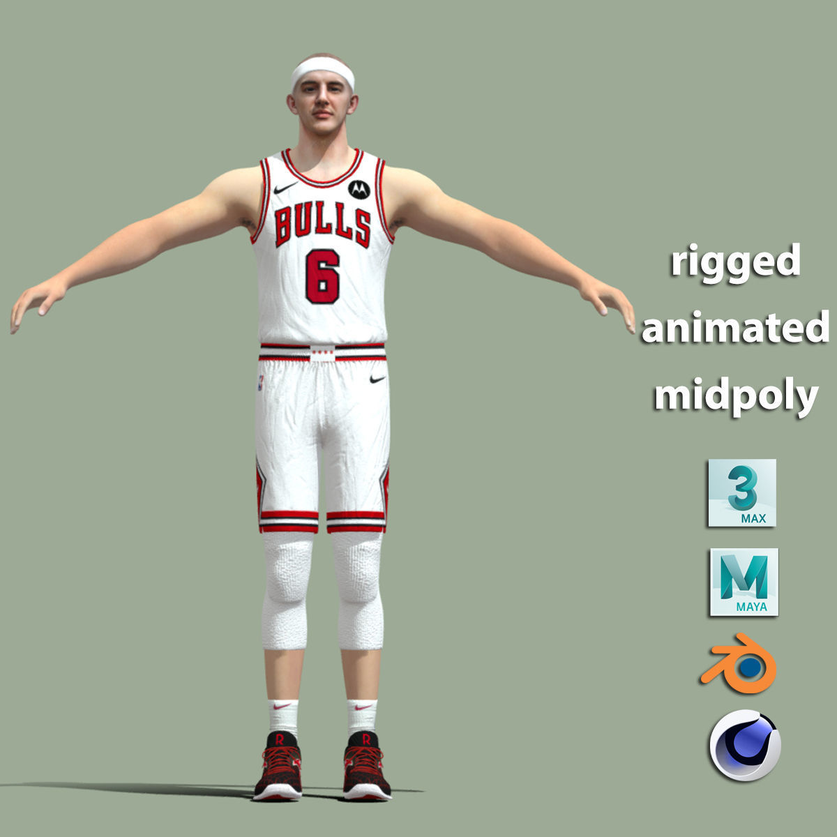 T-Pose rigged Alex Caruso Chicago Bulls 3D model animated rigged | CGTrader