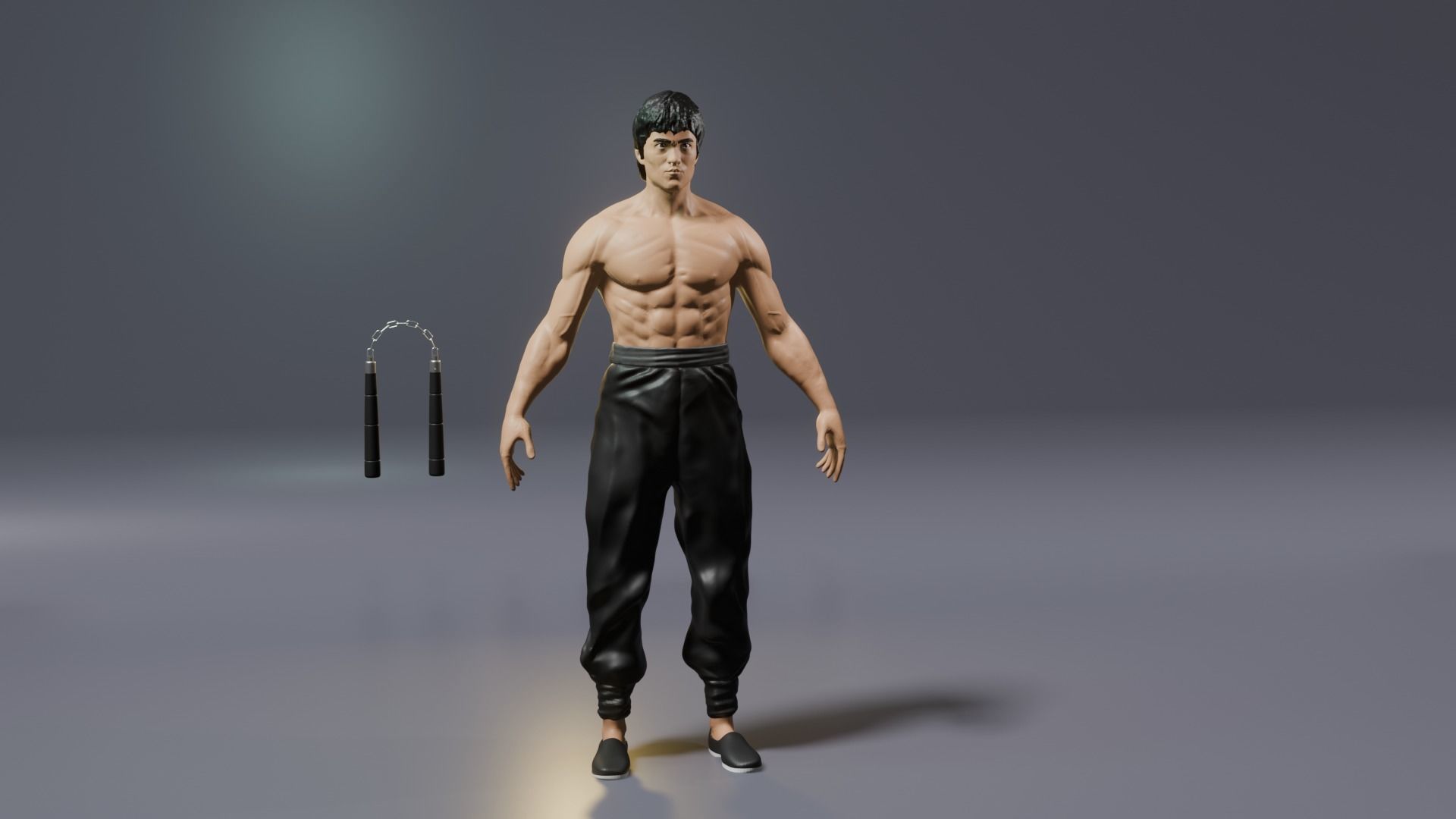 Bruce Lee base sculpture 3D with nunchaku low poly 3D model | CGTrader