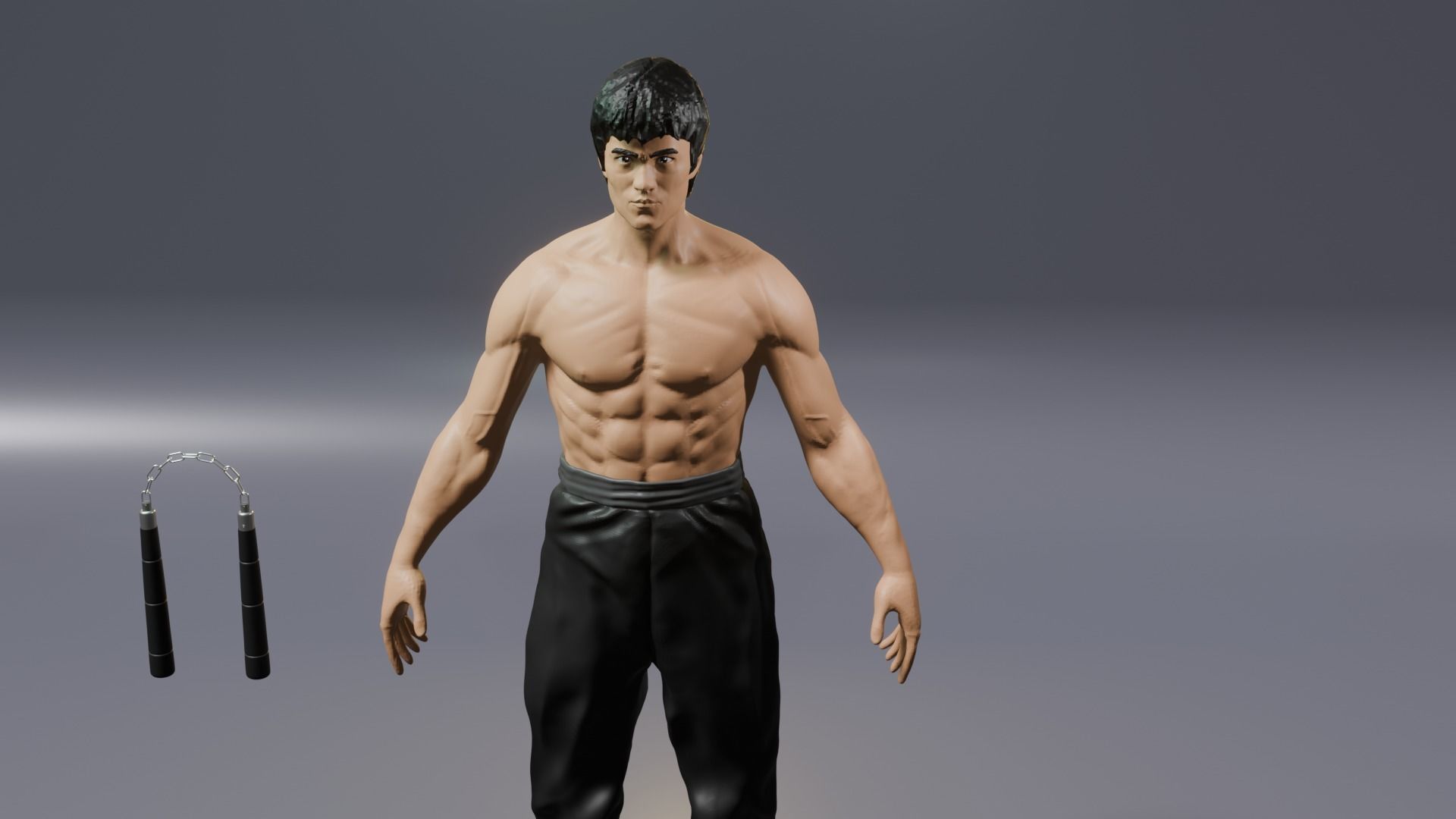 Bruce Lee base sculpture 3D with nunchaku low poly 3D model | CGTrader