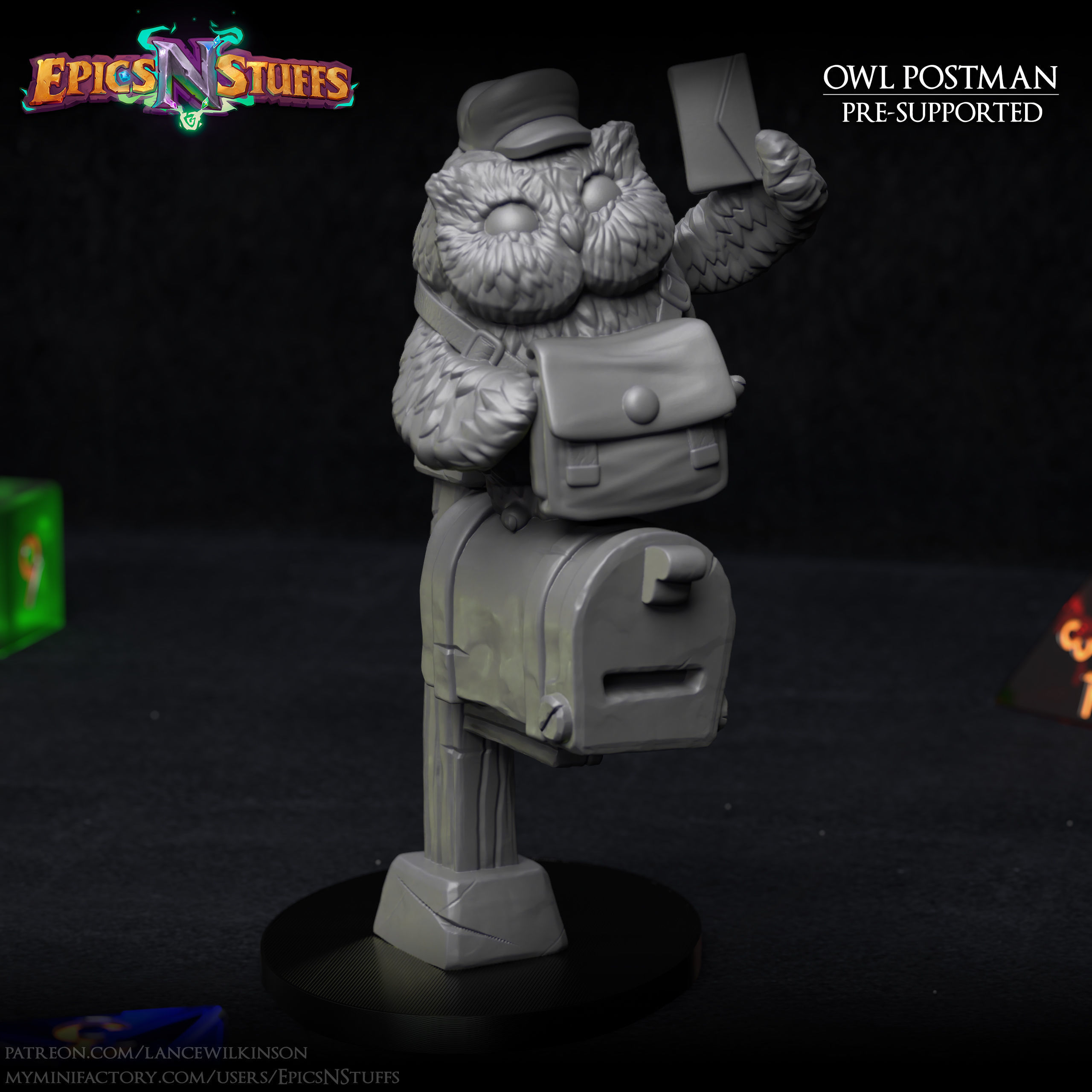 Owlkin Postman and Postbox Miniature - Pre-Supported 3D model 3D ...