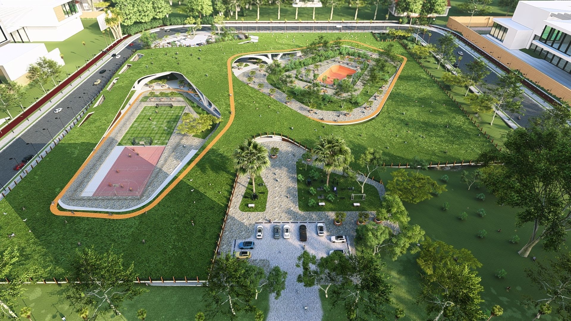 Organic architecture park landscapewith 3d grass free concept 3D model ...