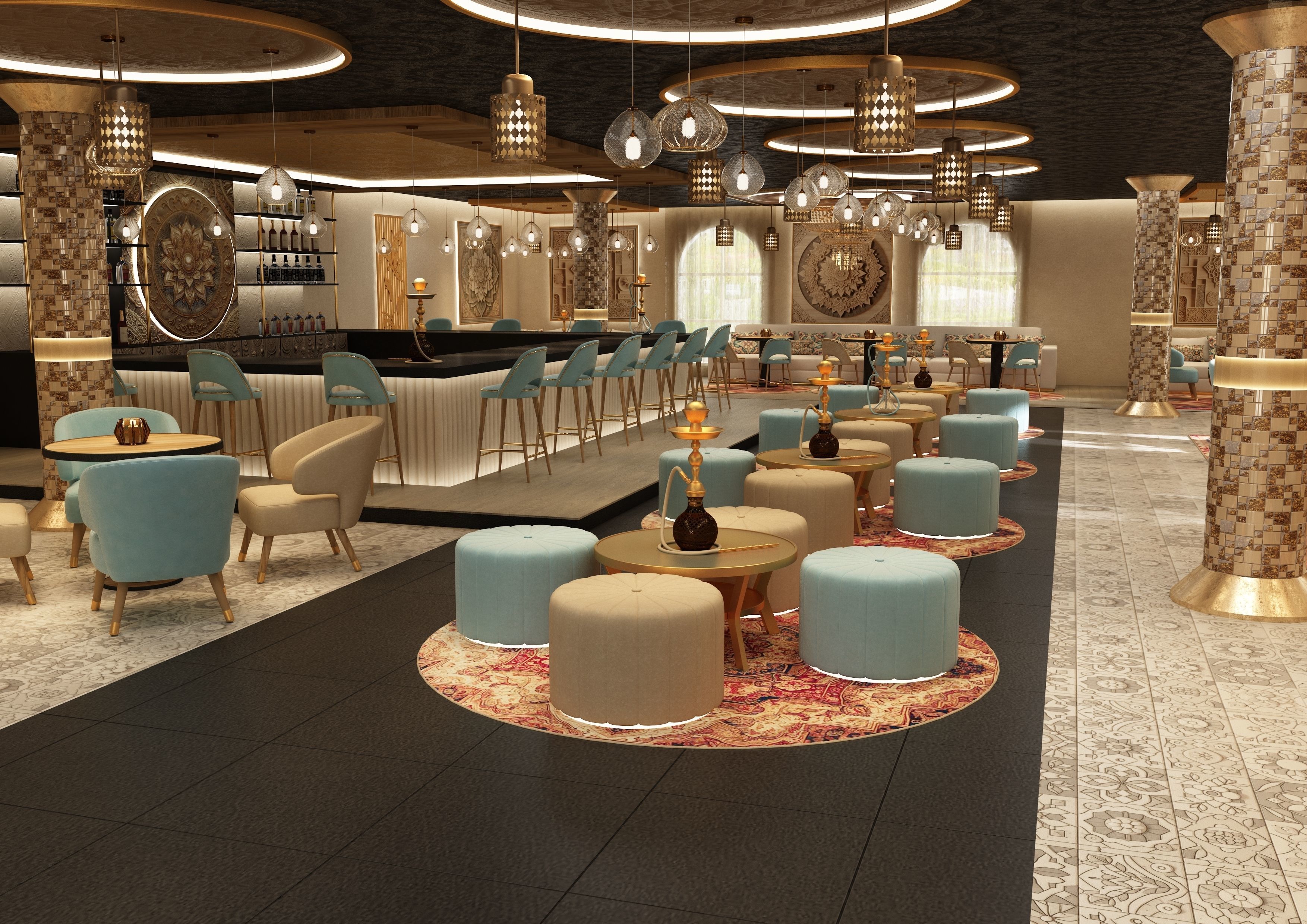 Luxury hookah bar coffee restaurant interior design 3D model | CGTrader