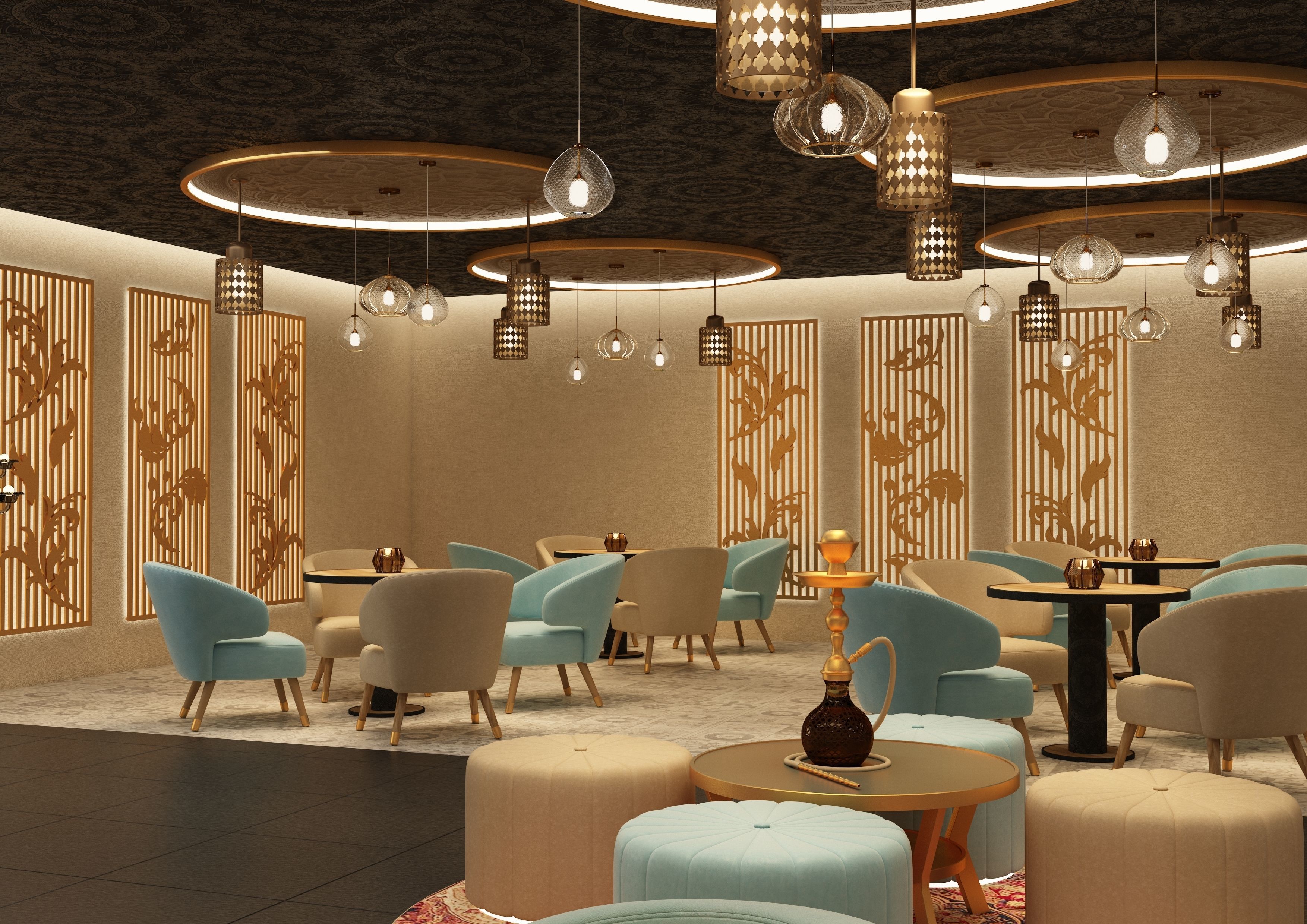 Luxury hookah bar coffee restaurant interior design 3D model | CGTrader