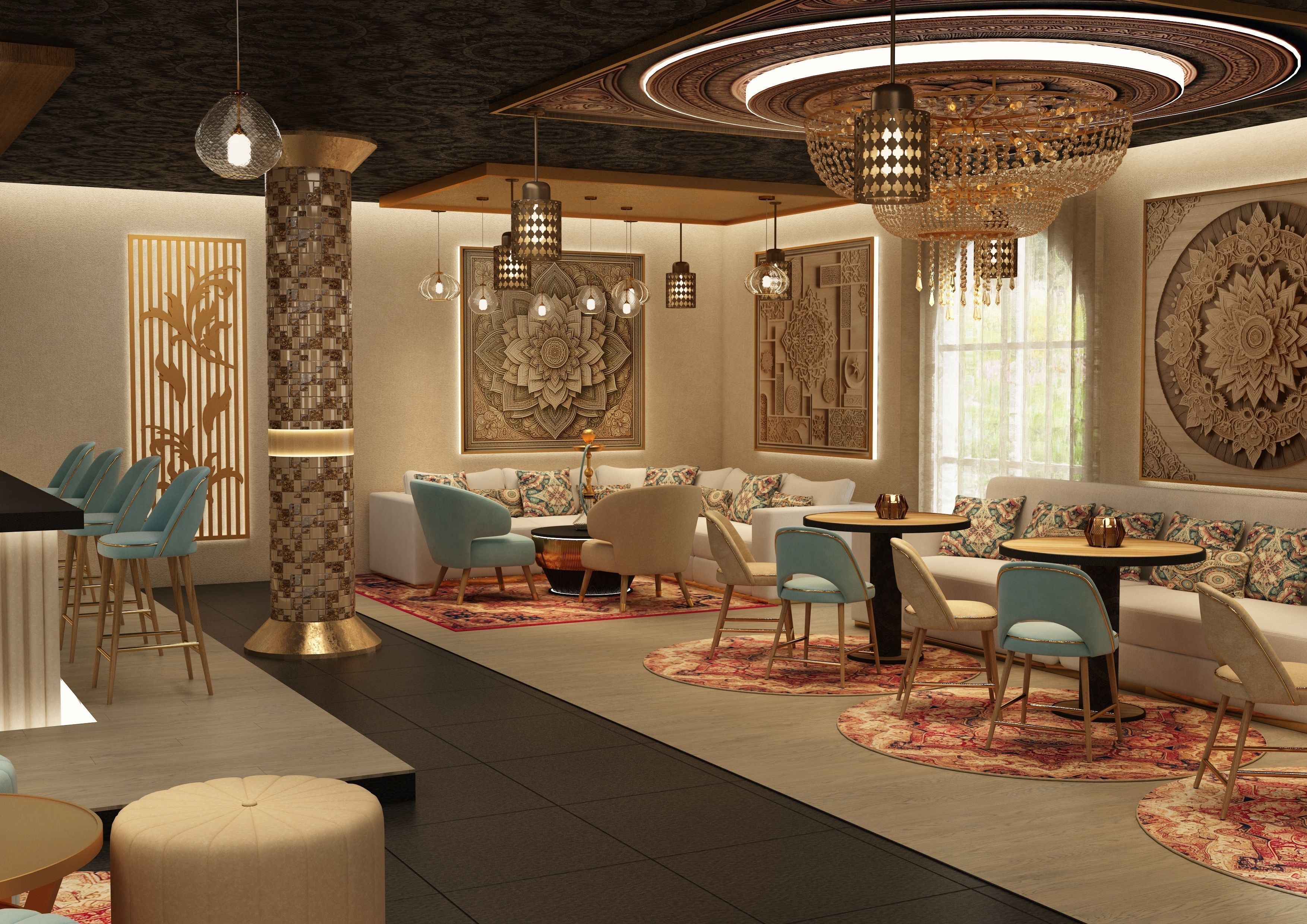 Luxury hookah bar coffee restaurant interior design 3D model | CGTrader