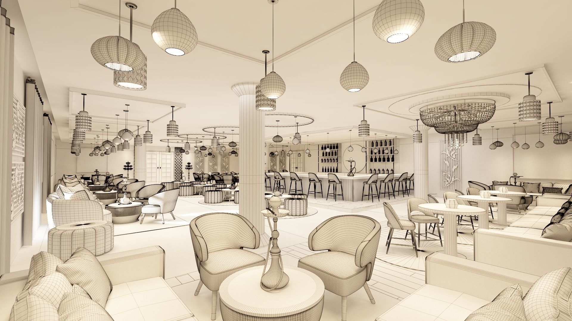 Luxury hookah bar coffee restaurant interior design 3D model | CGTrader