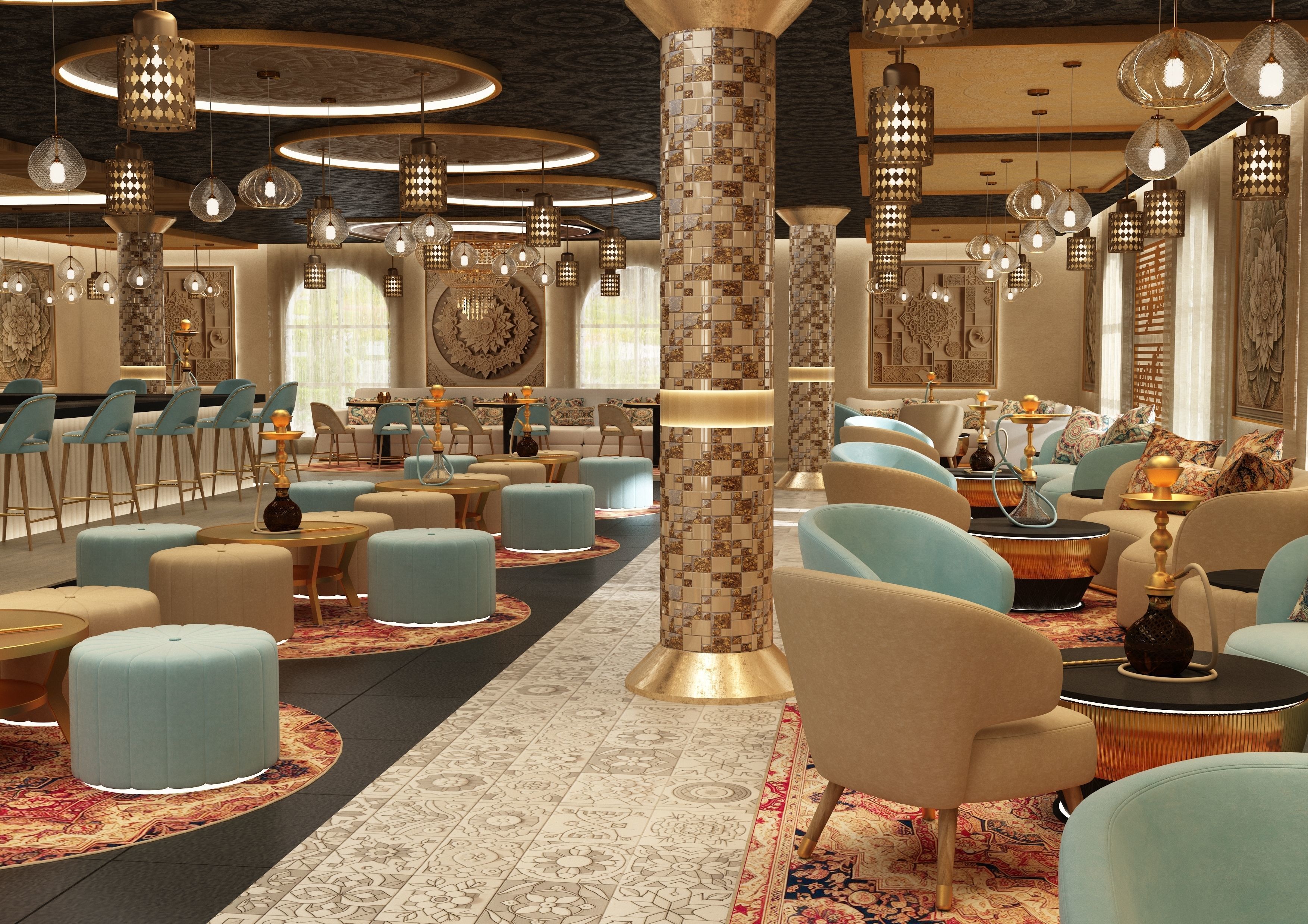 Luxury hookah bar coffee restaurant interior design 3D model | CGTrader