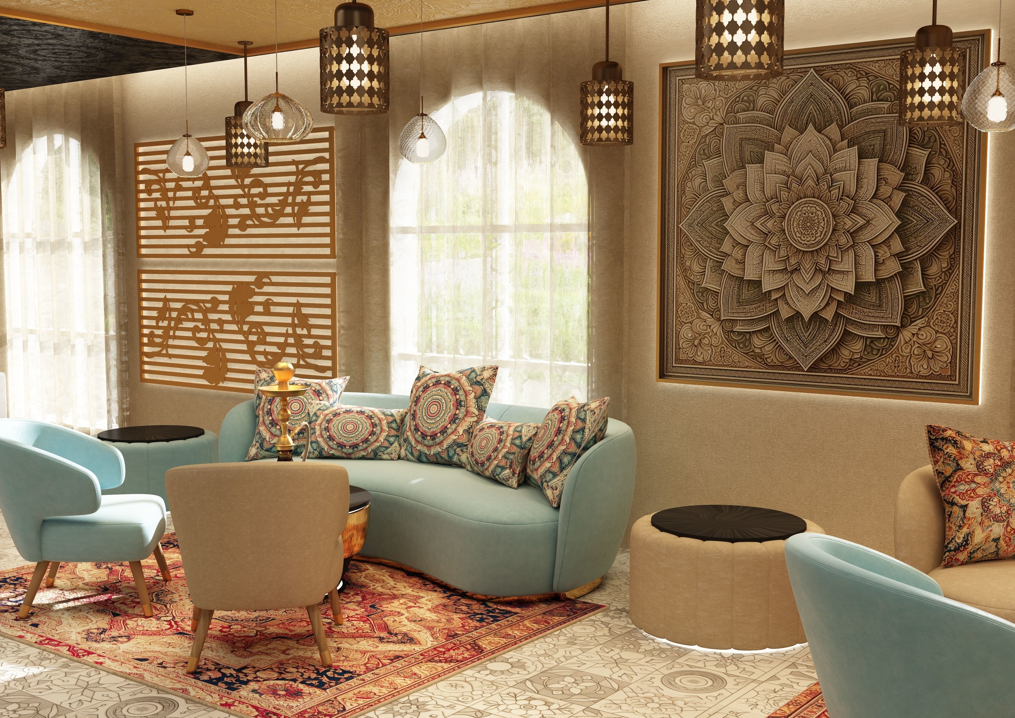 Luxury hookah bar coffee restaurant interior design 3D model | CGTrader