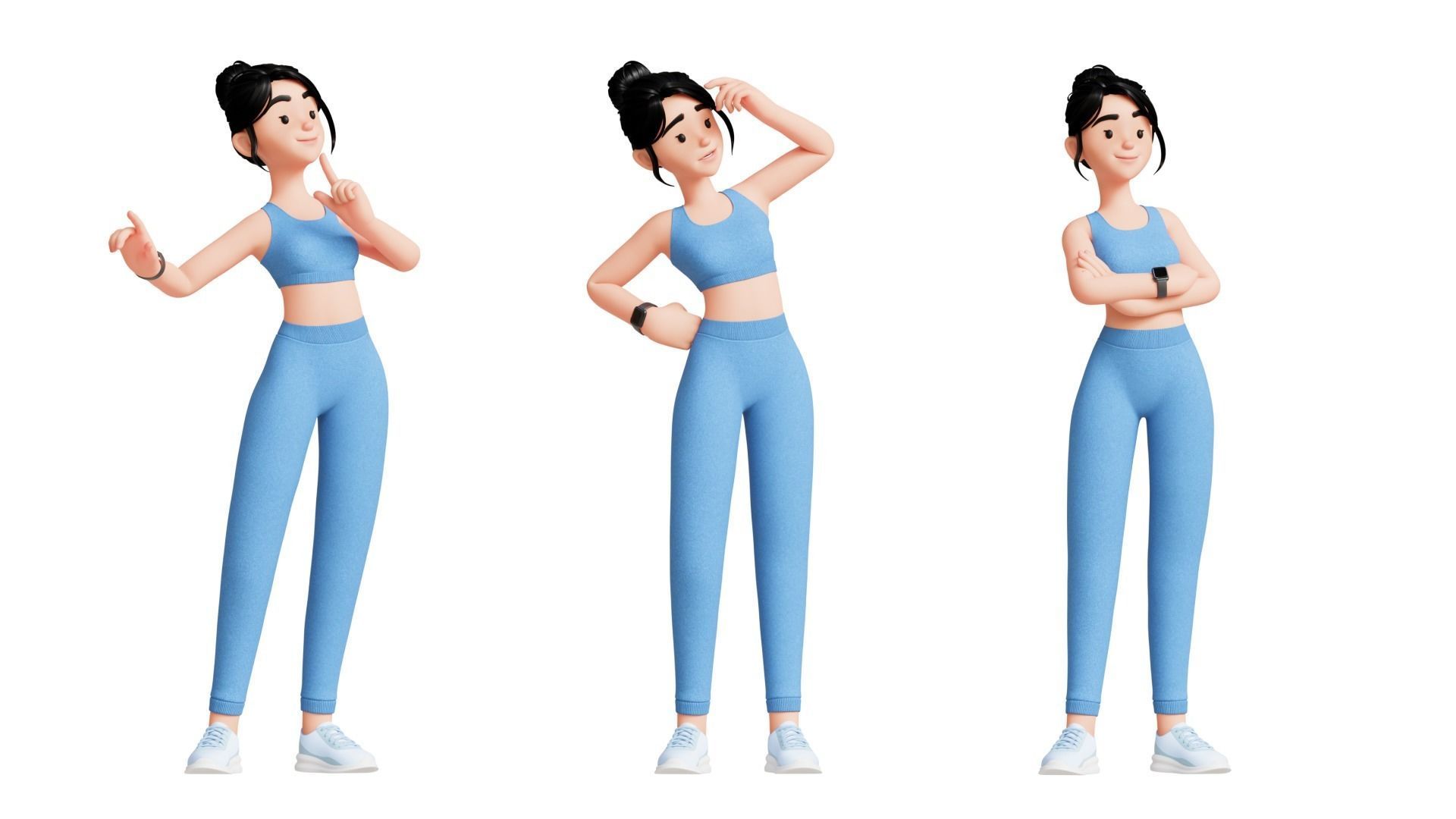 3D model Cartoon Gym Sports Fitness Girl Woman Illustration Style VR ...