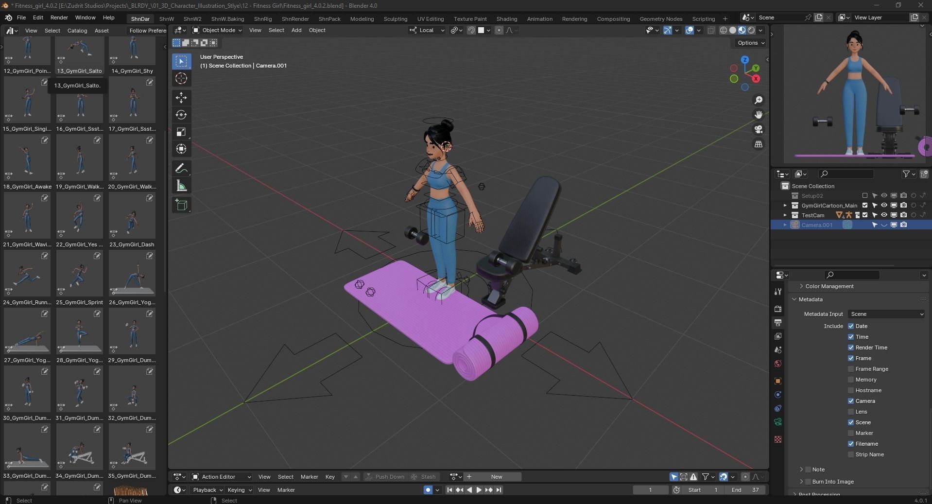 3D model Cartoon Gym Sports Fitness Girl Woman Illustration Style VR ...