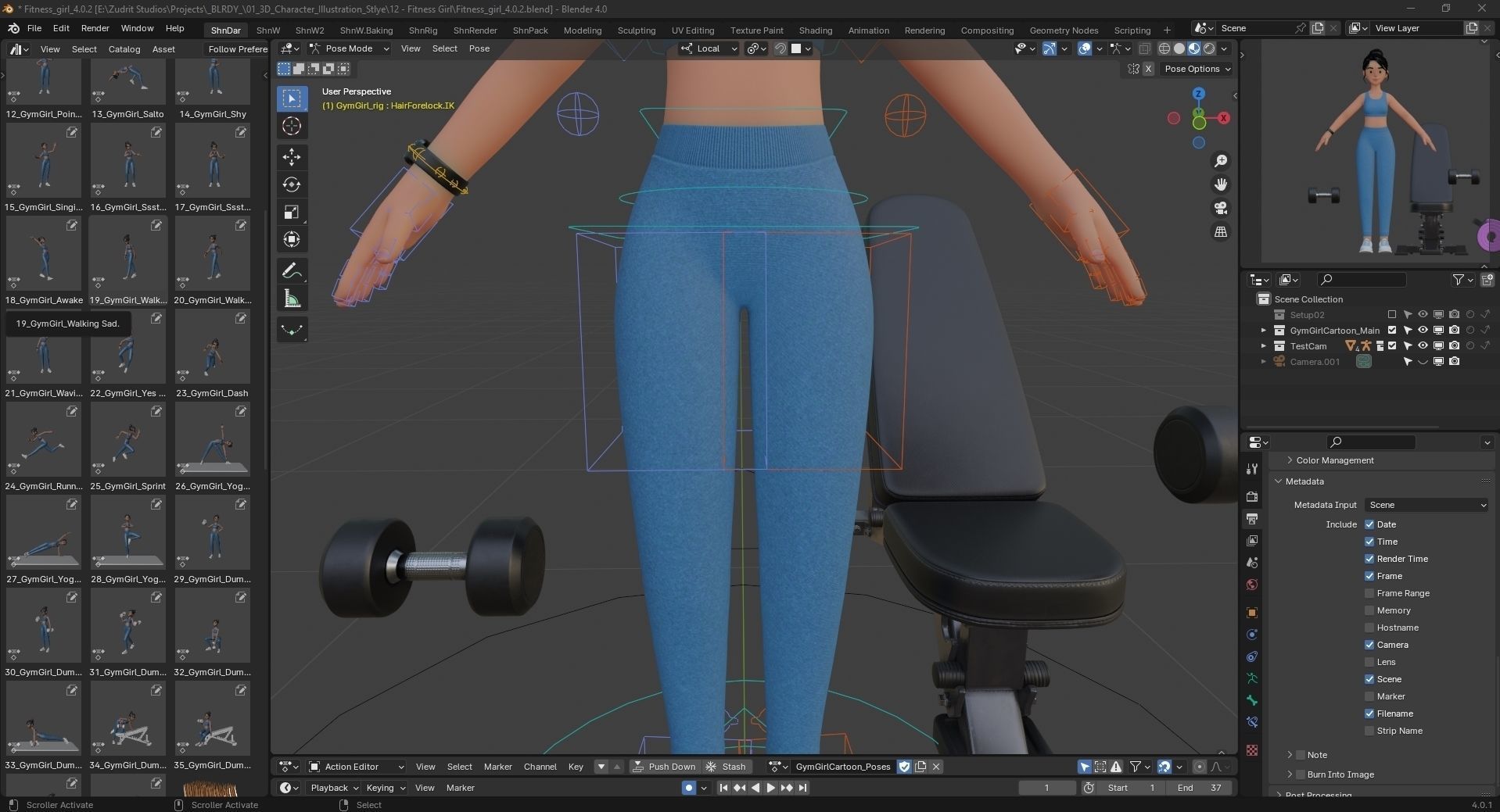 3D model Cartoon Gym Sports Fitness Girl Woman Illustration Style VR ...