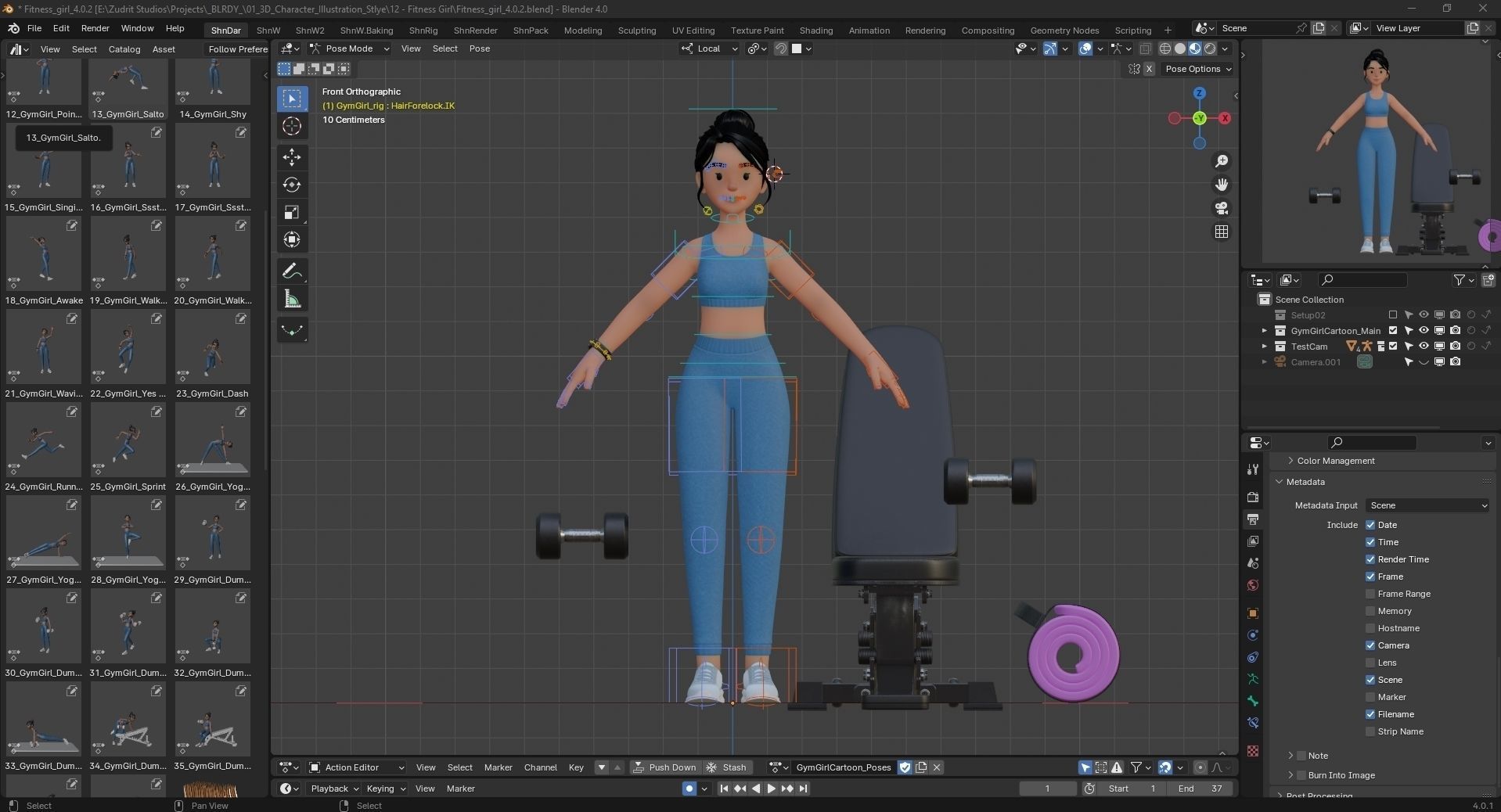 3D model Cartoon Gym Sports Fitness Girl Woman Illustration Style VR ...
