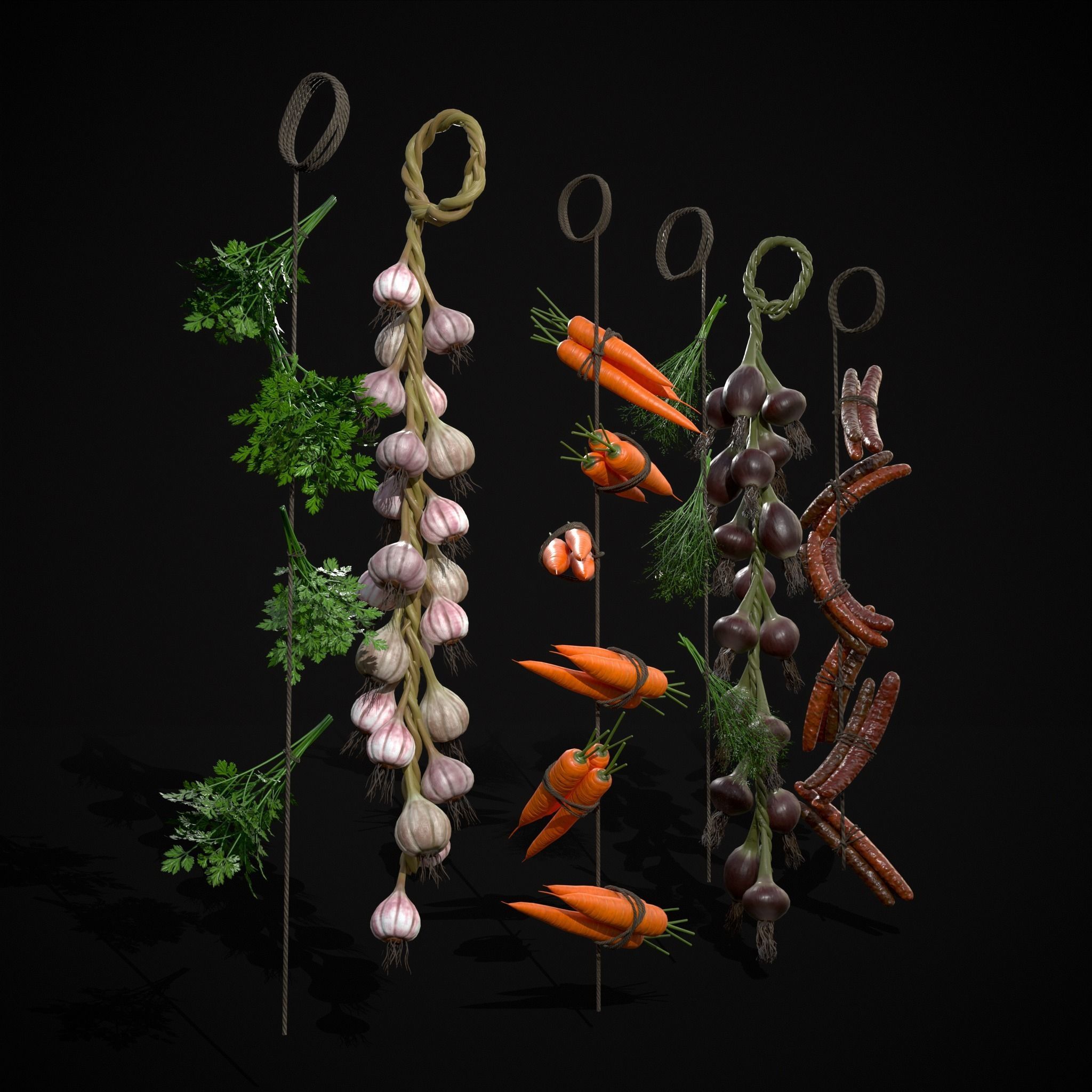 3D Model Collection Six Hanging Food Stuffs VR / AR / low-poly | CGTrader