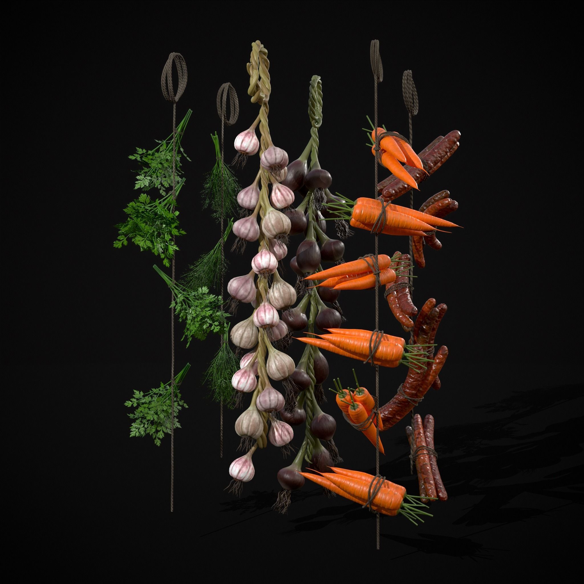 3D Model Collection Six Hanging Food Stuffs VR / AR / low-poly | CGTrader