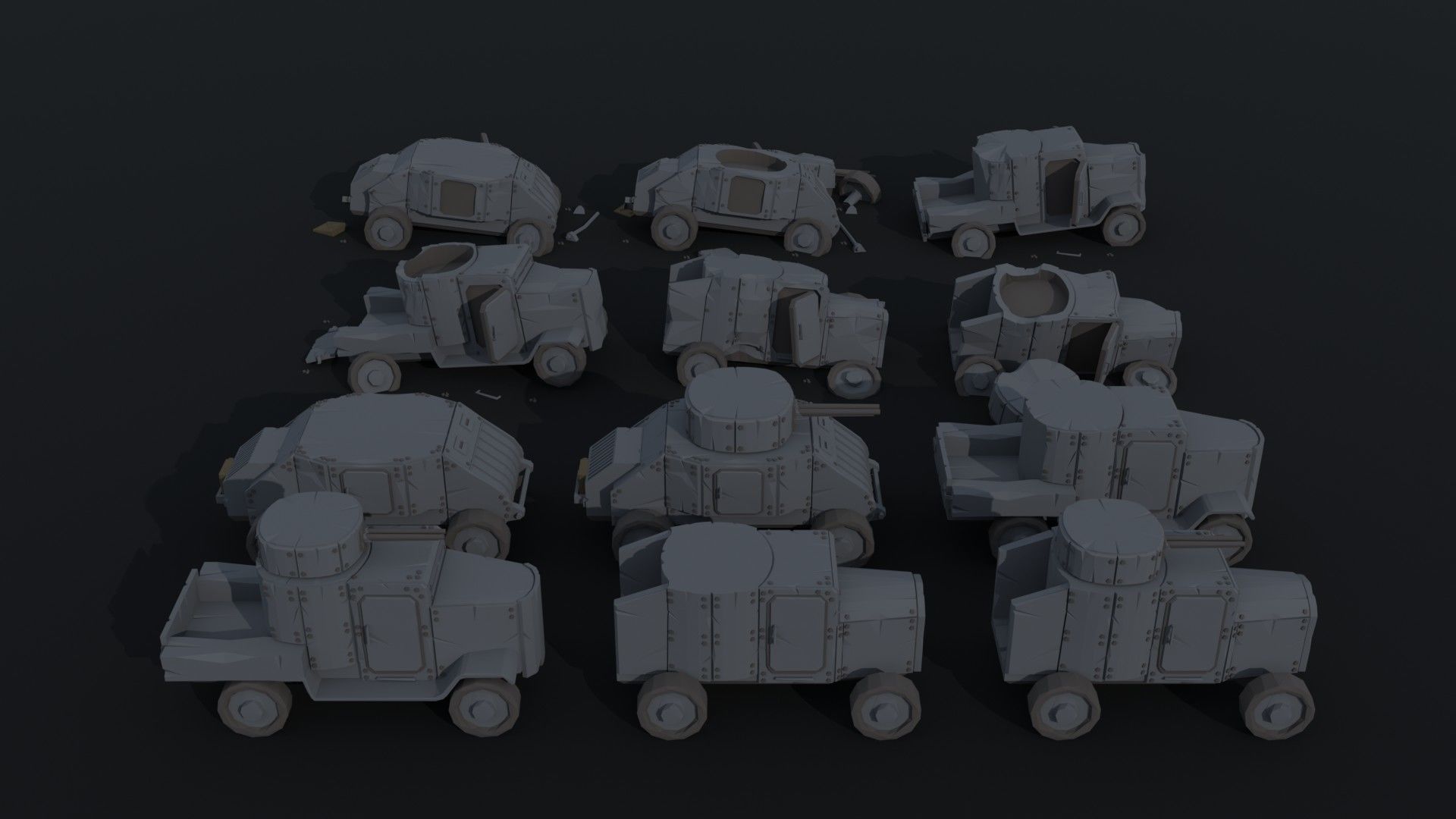 3D model Cartoon Dieselpunk armored cars 3 Polygonal Style VR / AR ...